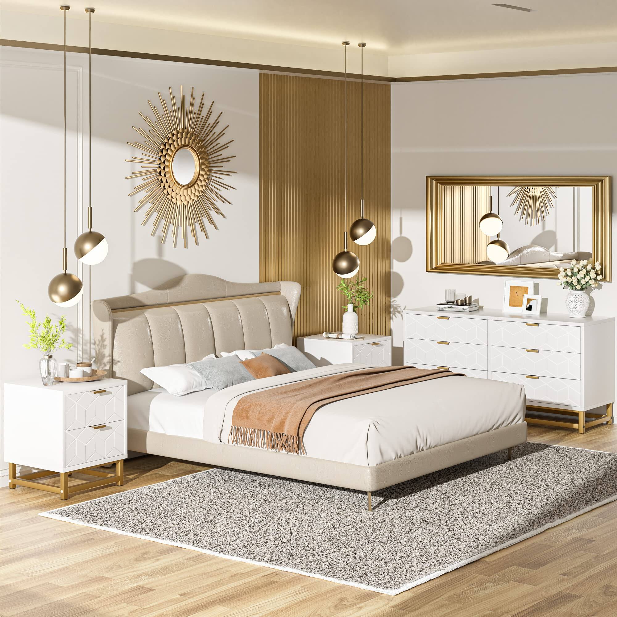 Jojoka Modern 3 Drawer Dresser for Bedroom, Wooden Chest with Gold ...