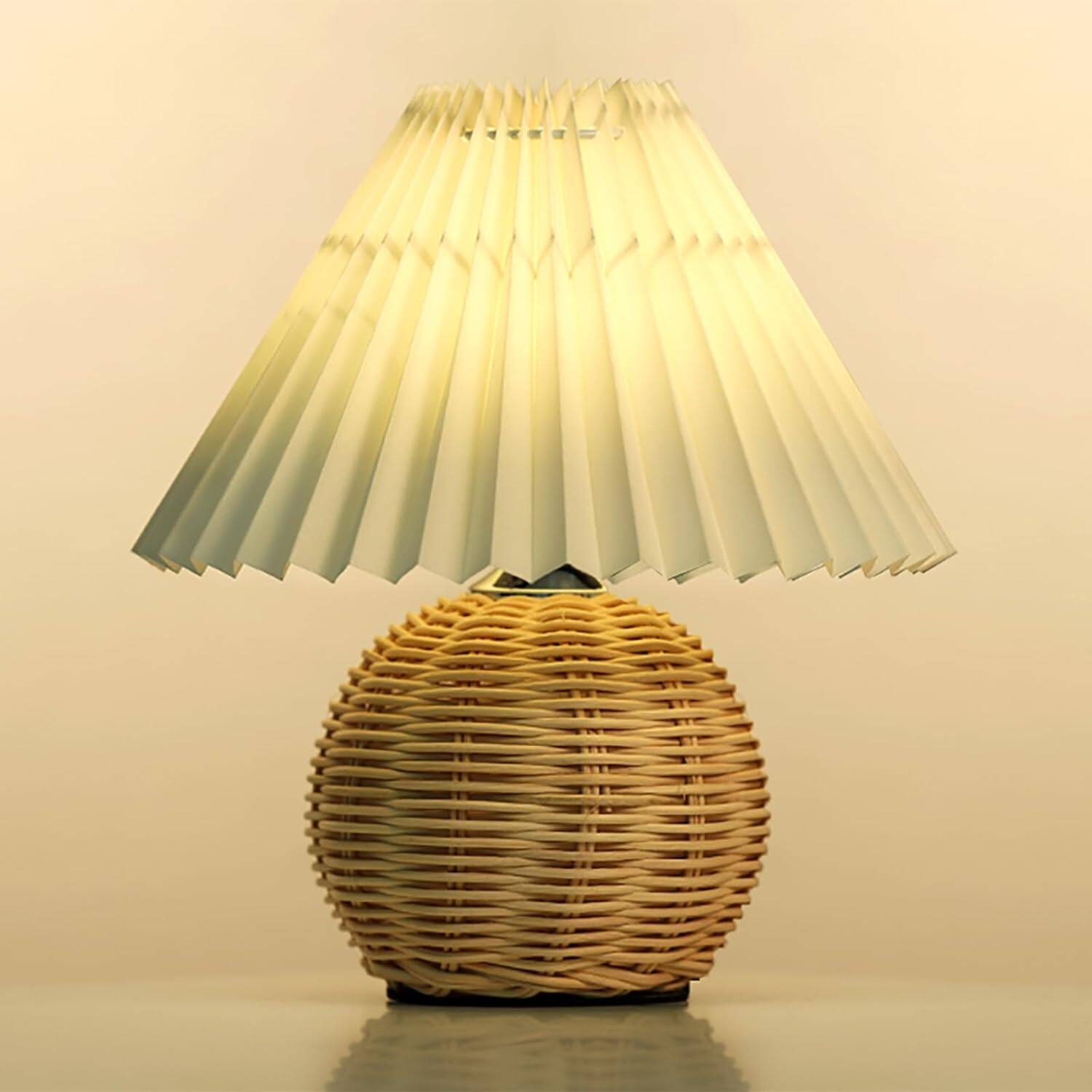 Stamp n Camp - Pleated Table Lamp Bedside Night Lamp Rattan Base Fabric ...