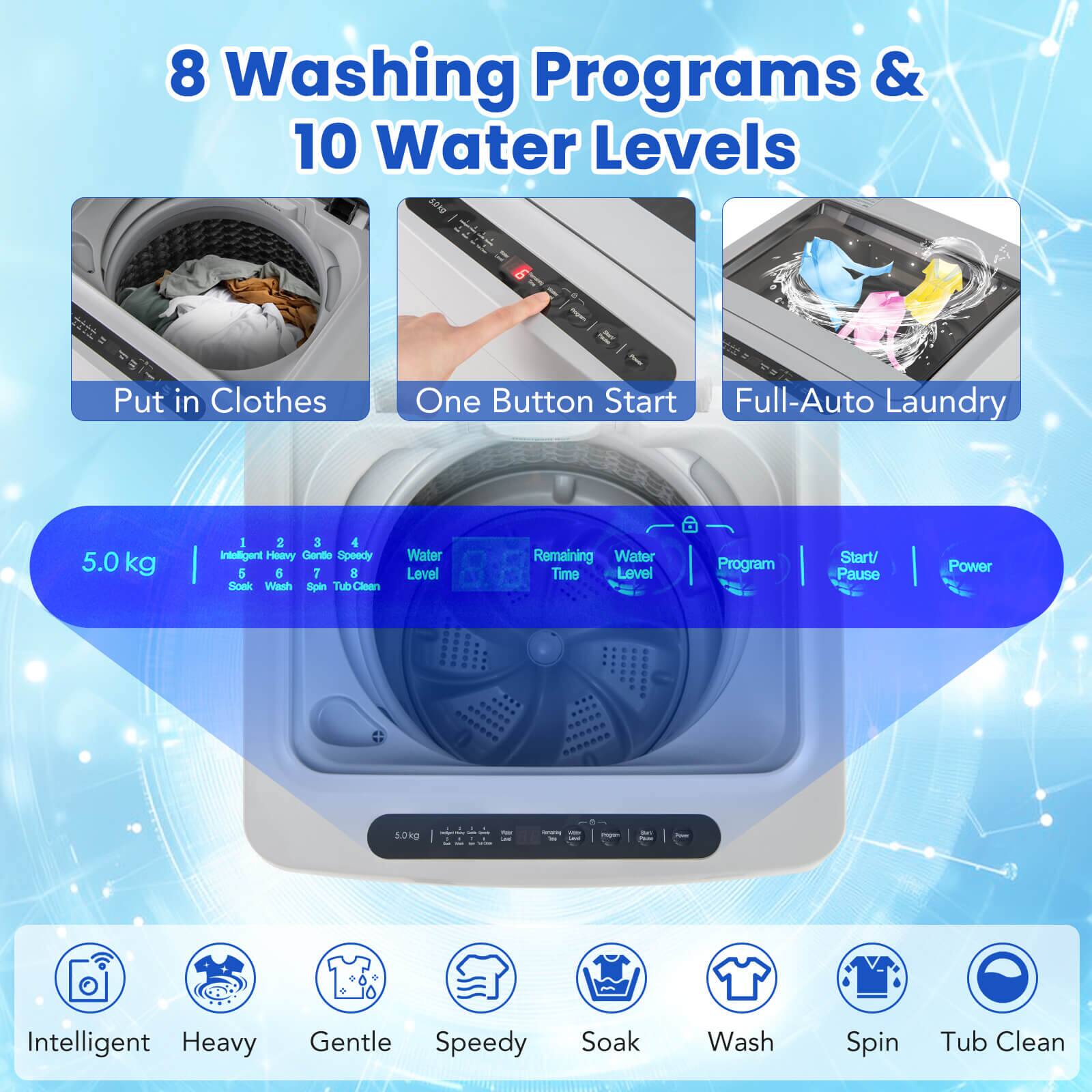 Portable Washing Machine 11 LBS Full Automatic Washer Machine with 8 ...
