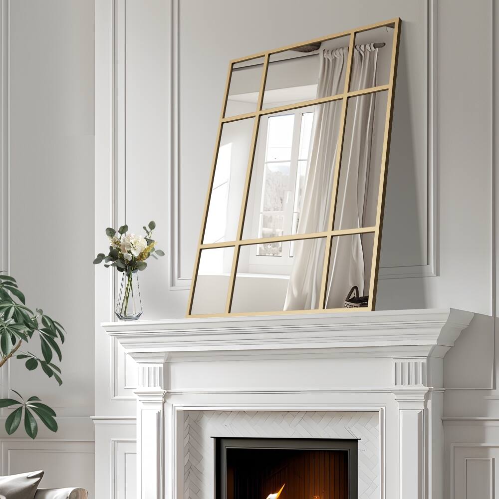 Lirago Wrought Iron Rectangular Panel Wall Mirror 0.78" D x 30" W x 39" H Gold BB0605-509A23 ...