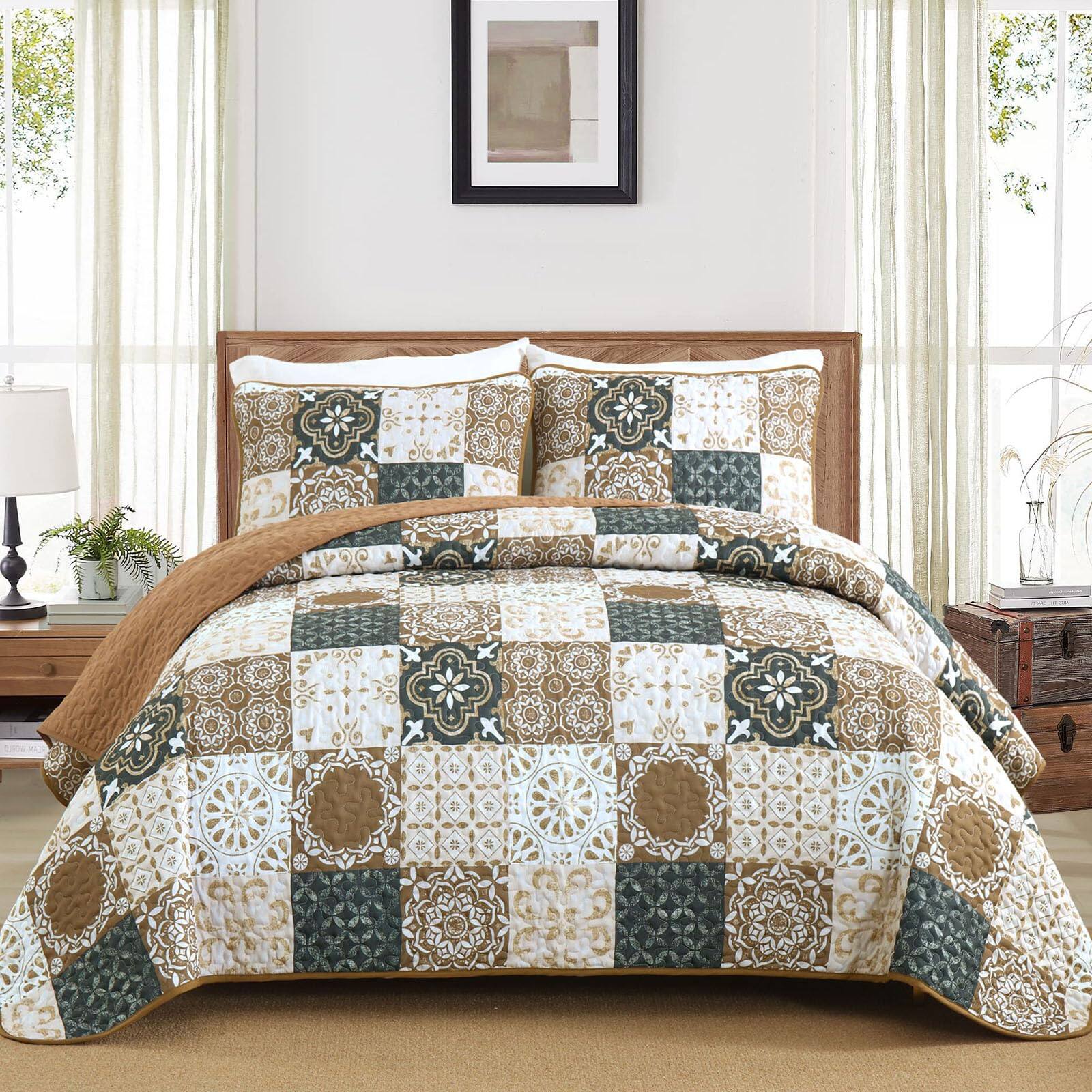 Paradigms Interiors Quilt Set Size Boho Plaid Patchwork Bedspreads ...