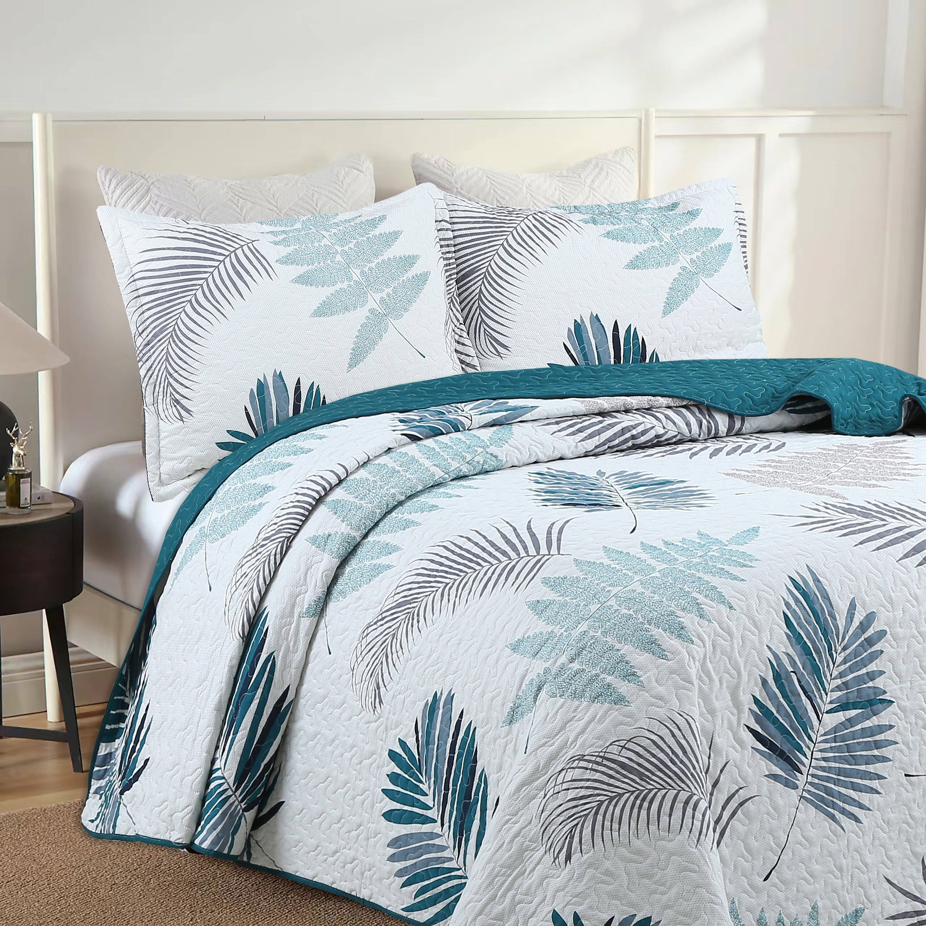 MarCielo 3 Piece Quilt Set Lightweight Bedspread Set Printed leaf ME507 ...