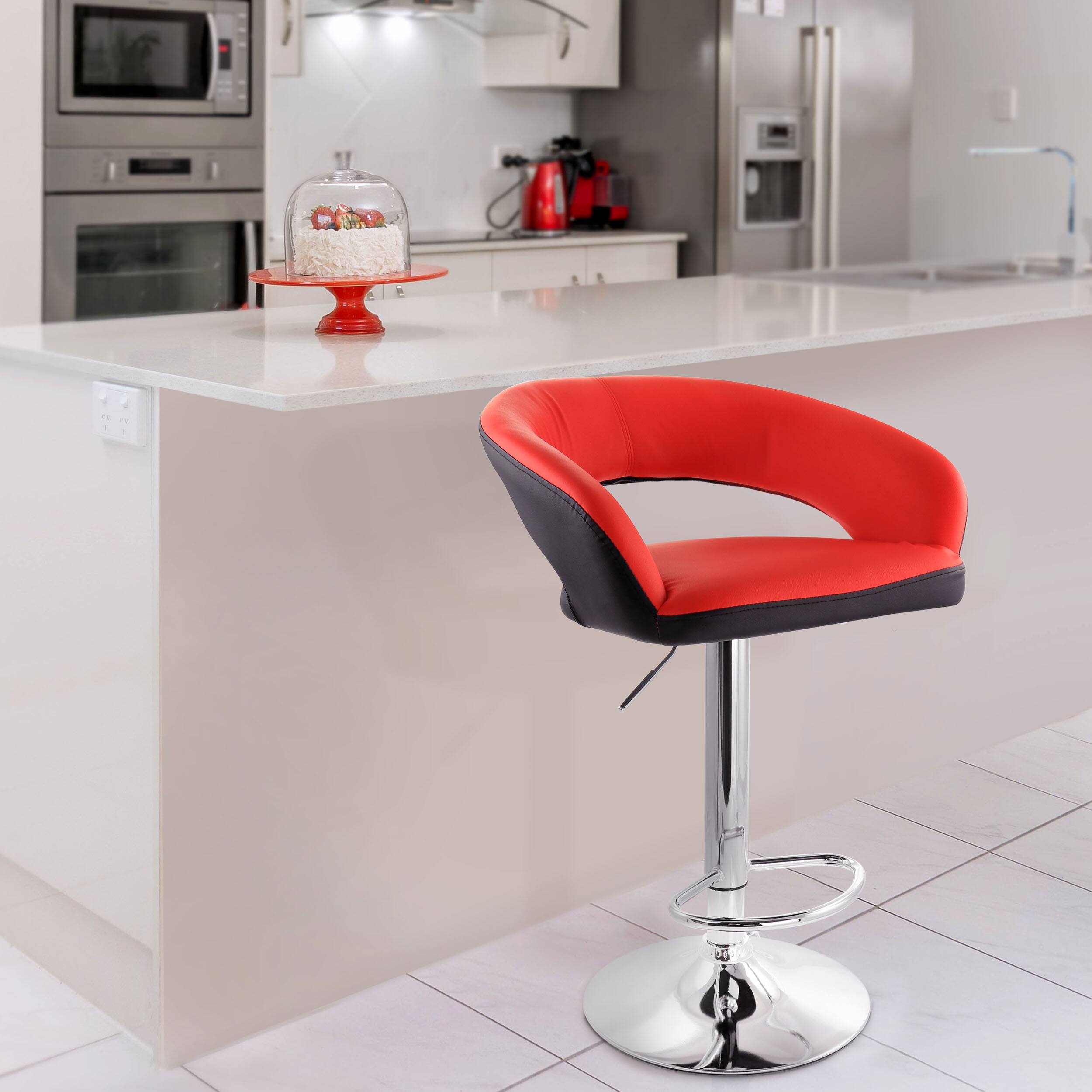 Elama Adjustable Faux Leather Open Back Bar Stool Red and Black ...