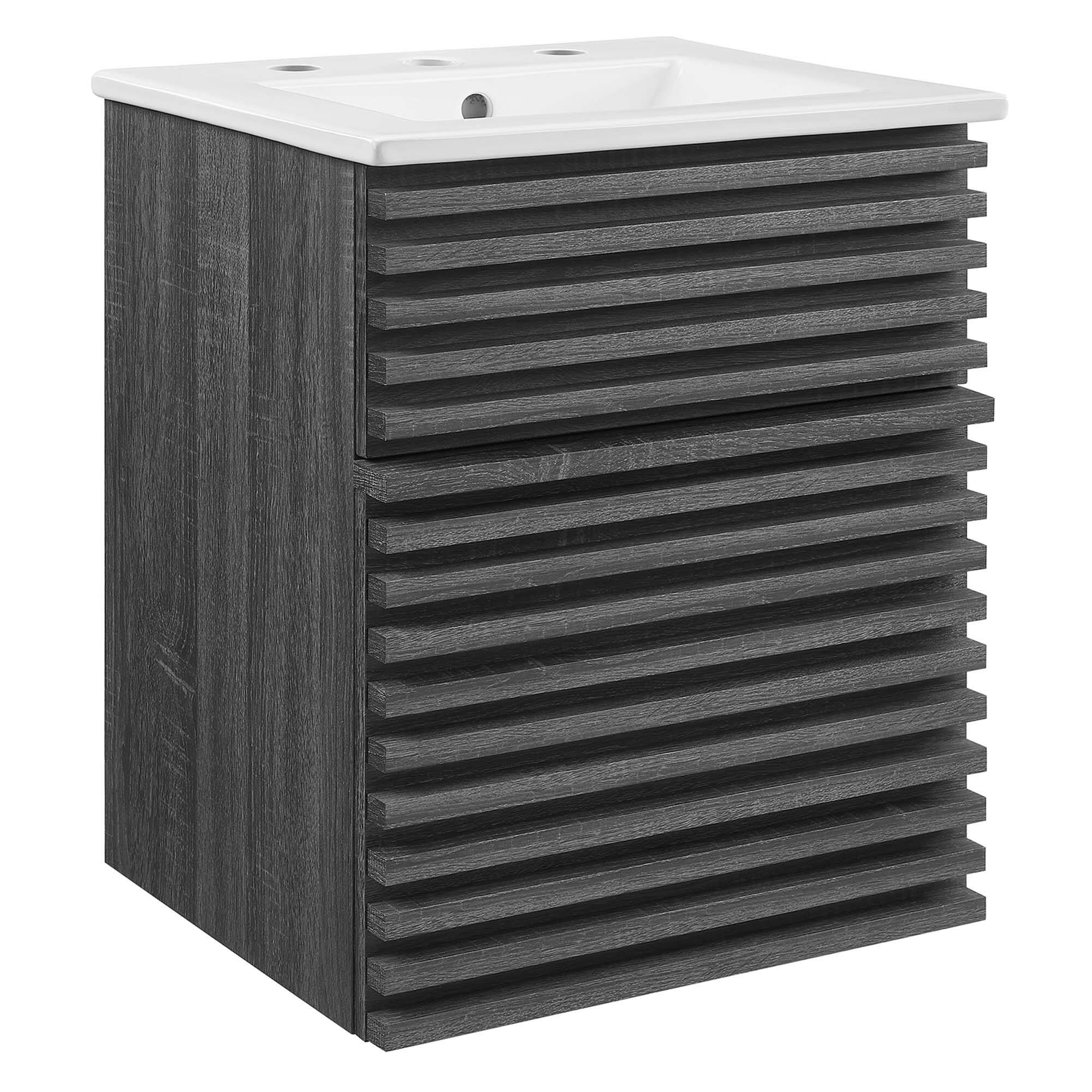 Modway Render Wall Mount Bathroom Vanity with White Basin Included ...