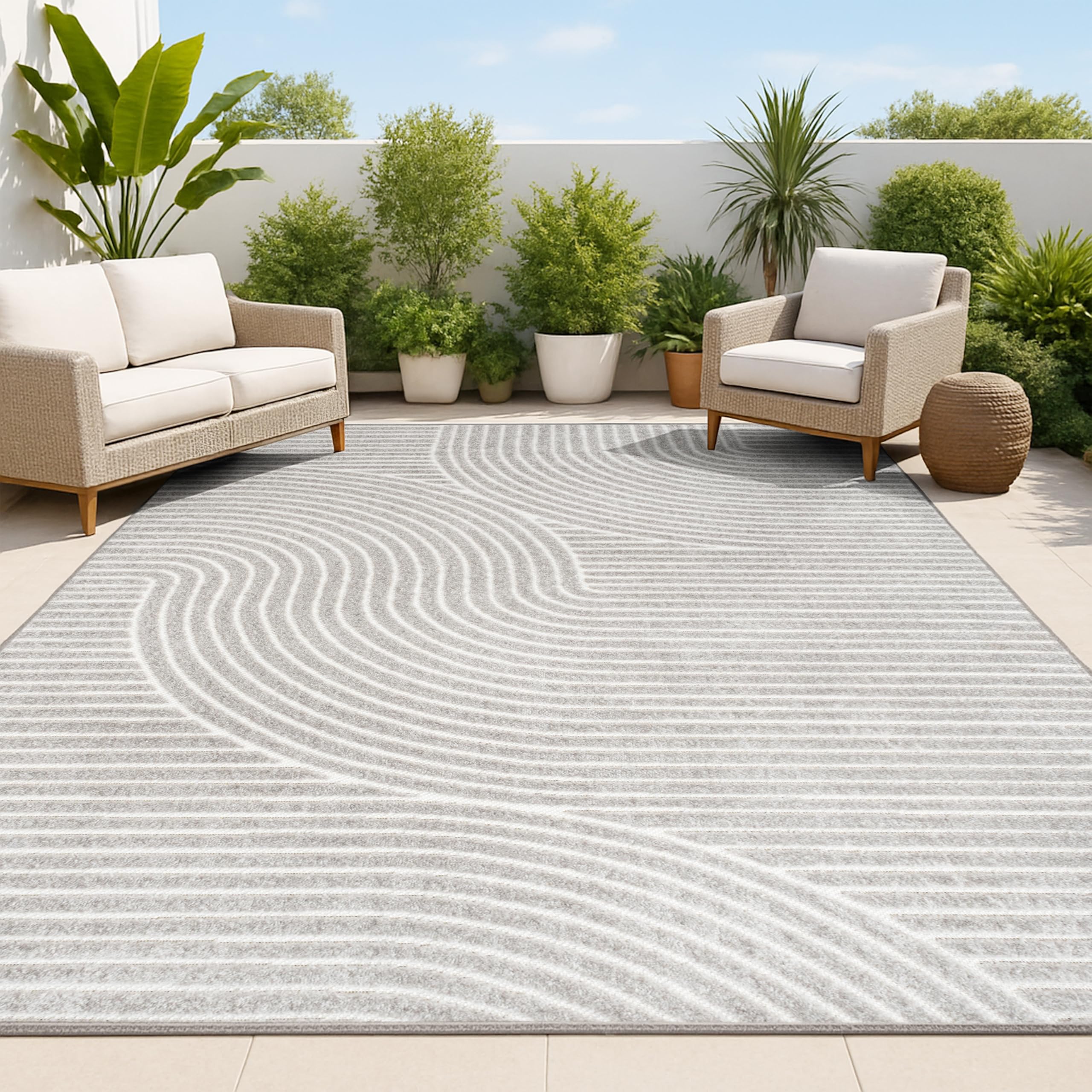 PARKER SLATER Hallie High Low Ivory Cream Indoor Outdoor Area Rug 8x10 ...