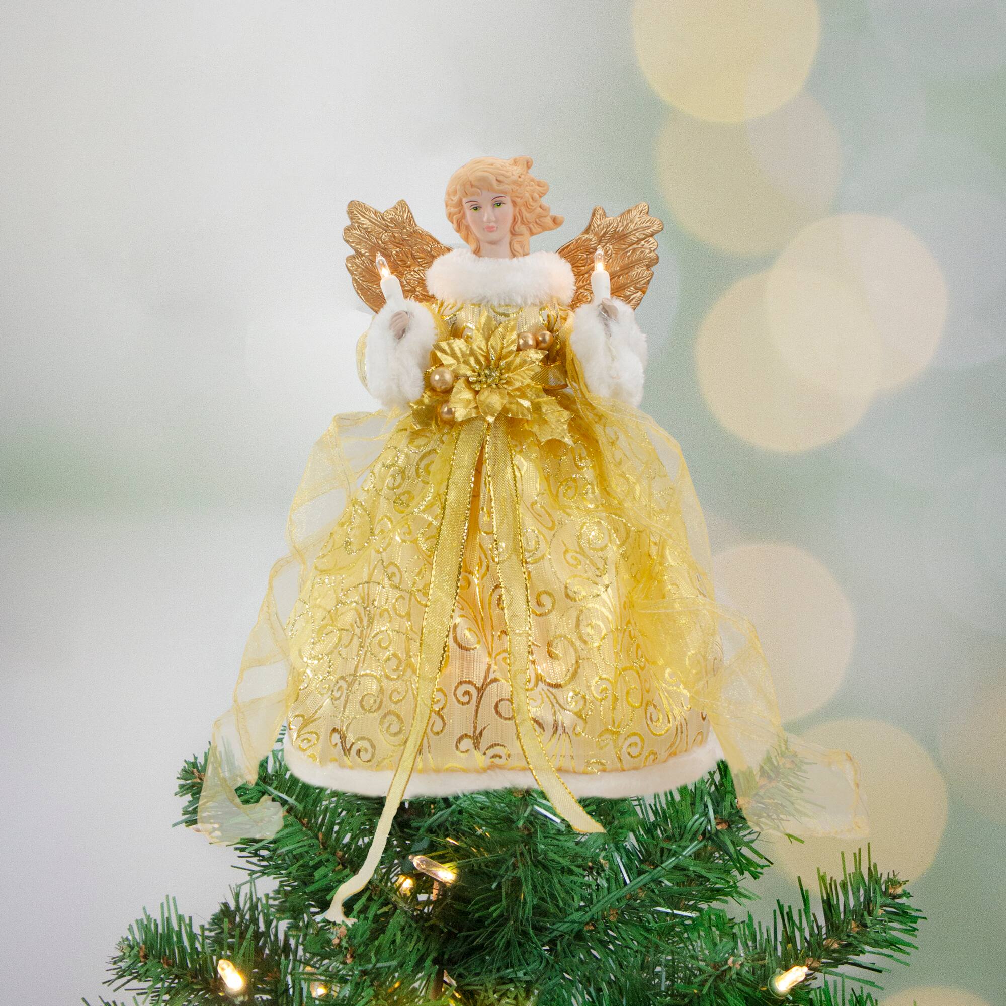 Northlight Lighted Angel Christmas Tree Topper 12" Clear Lights Gold ...