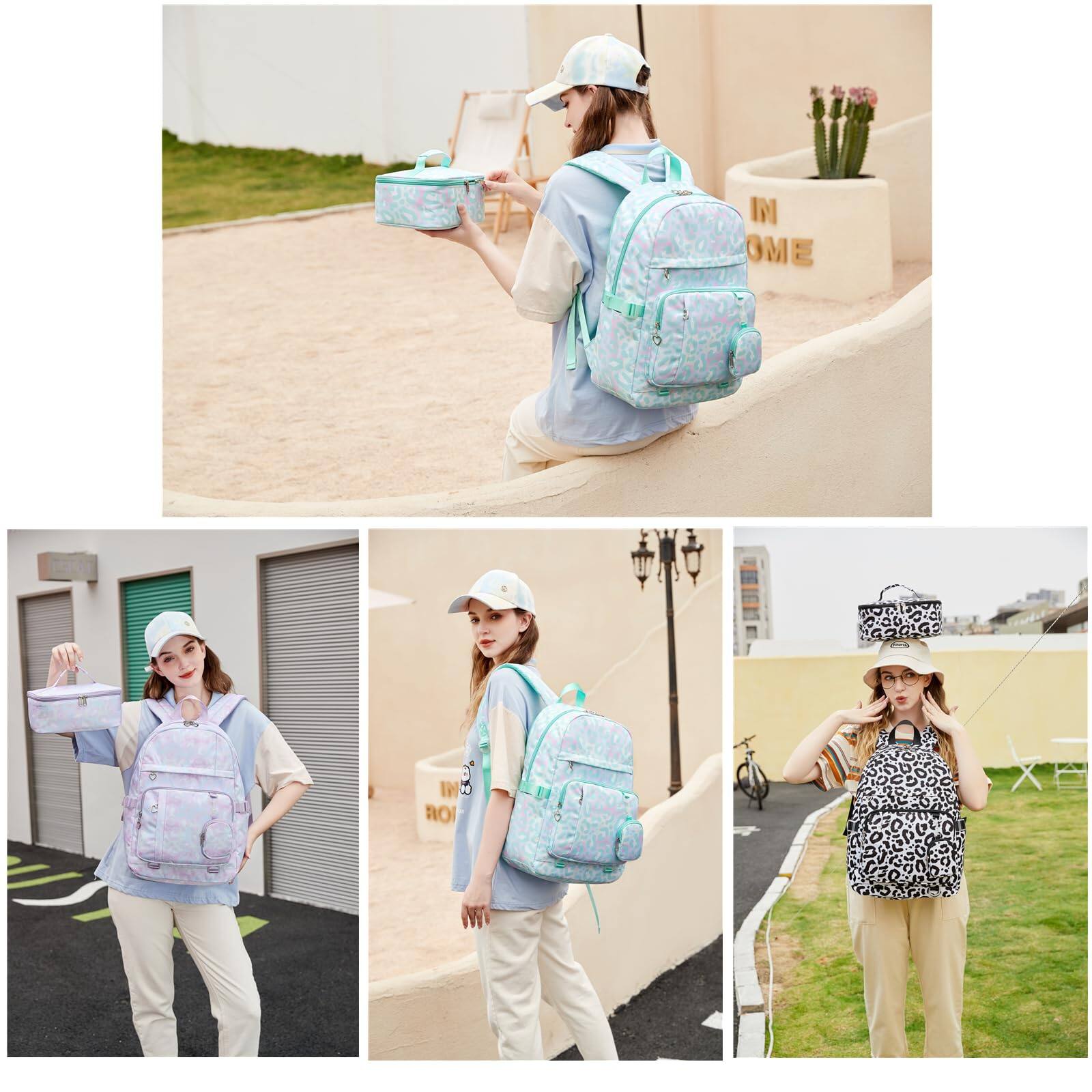 Live At Space Leopard Backpack For Multi Pocket School Bags With Lunch ...