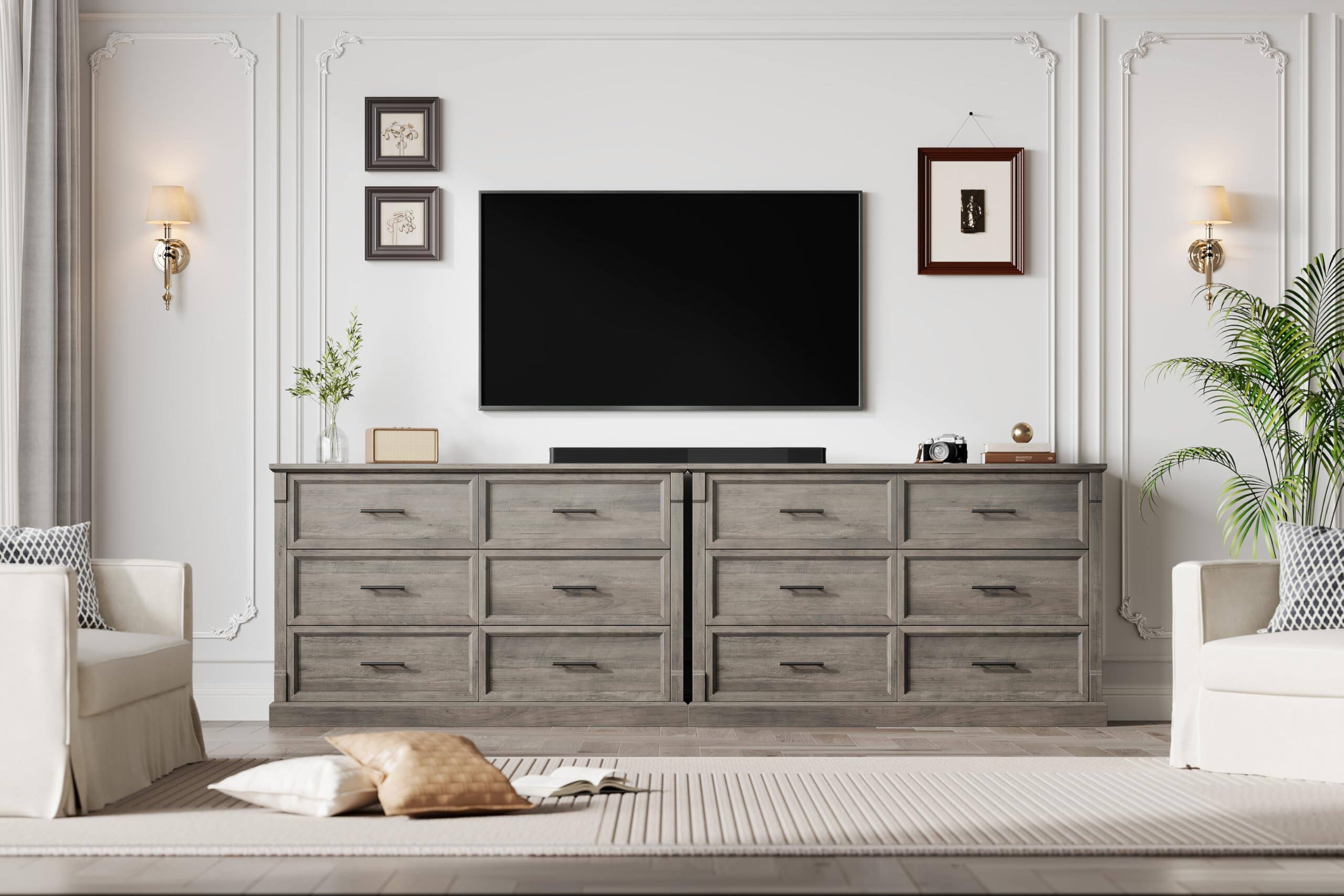 GARVEE Farmhouse 6 Drawer Dresser, Large Rustic Wood Chest with Metal ...