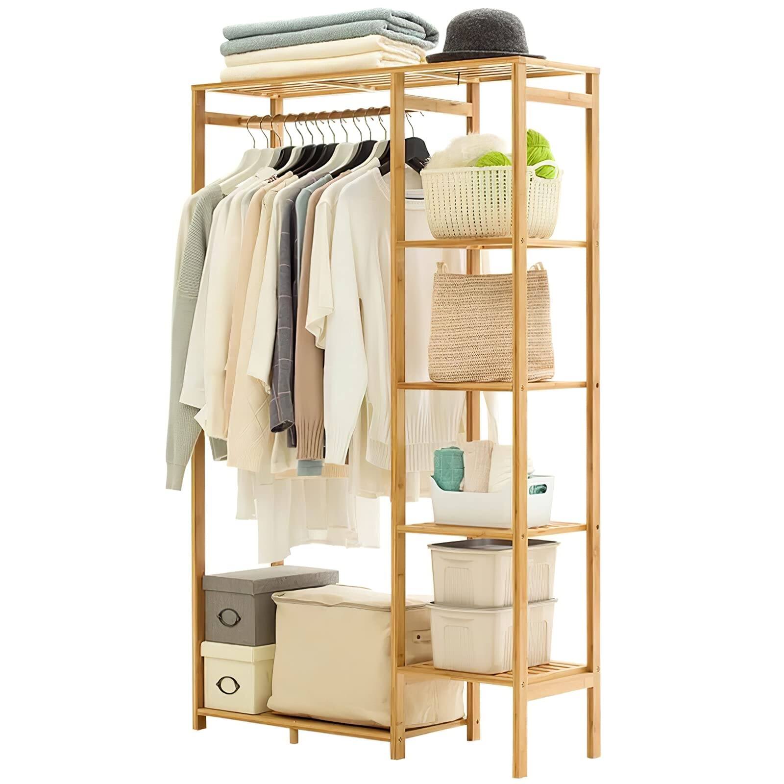 Cedar Assembly Clothes Rack With 7 Tier Storage Shelves Clothing ...