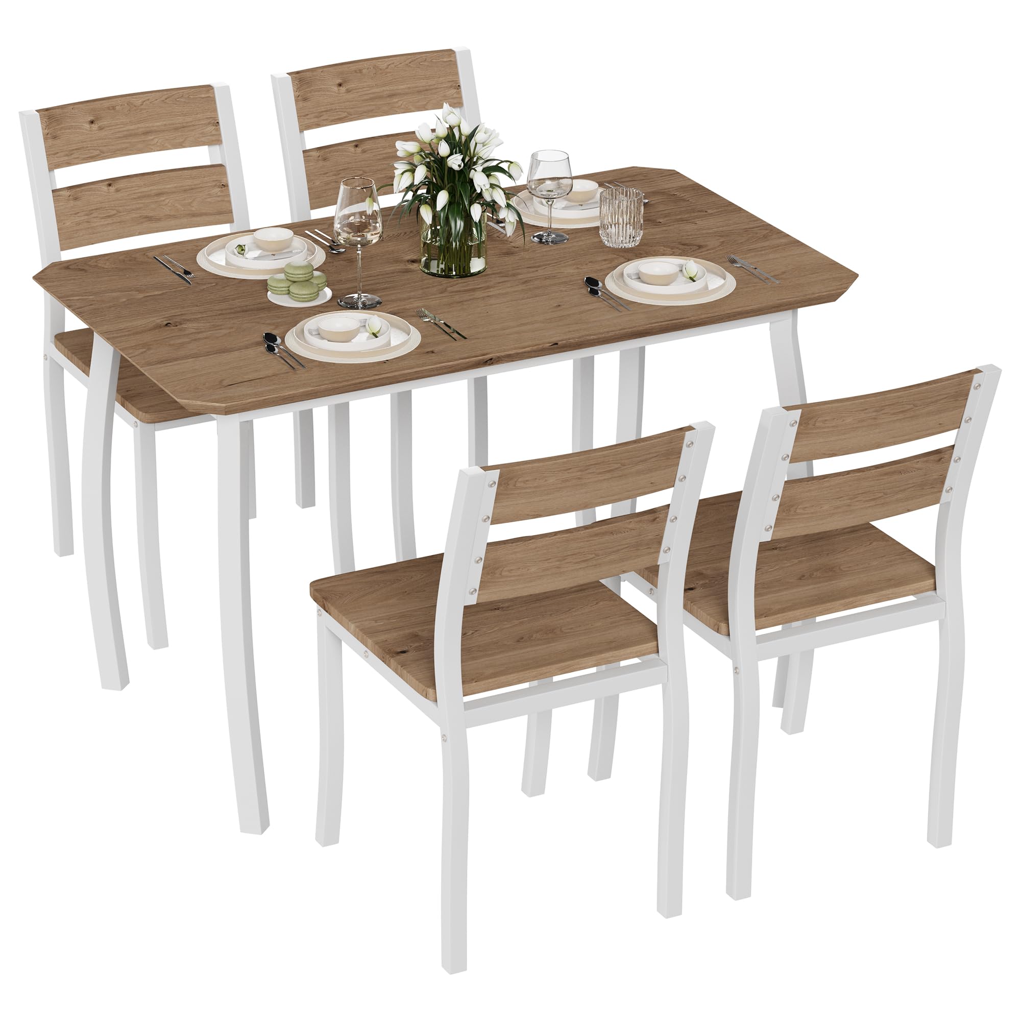 Babevy 5 Piece Square Farmhouse Dining Table Set for 4, Compact Kitchen ...
