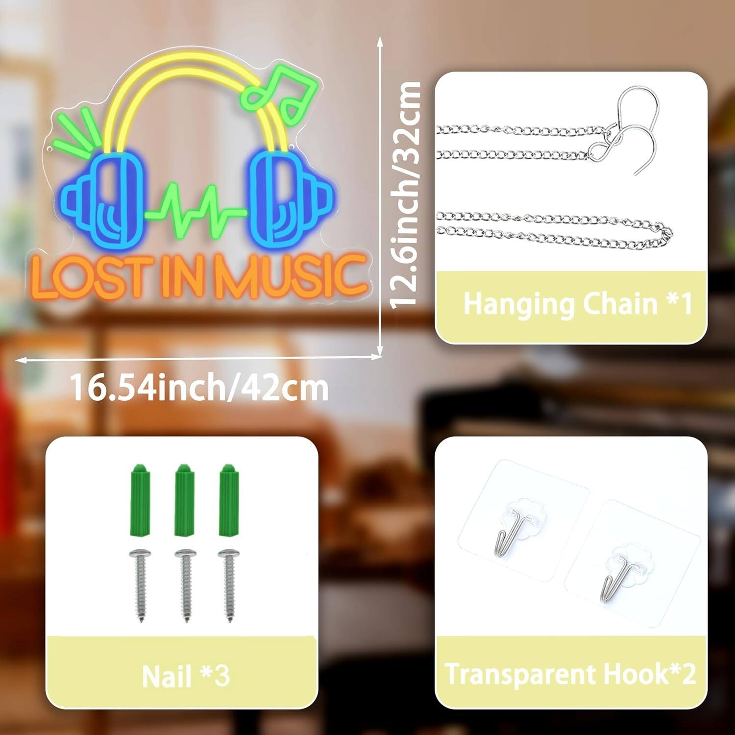 Auledio Lost in Music Neon Sign for Wall Decor Colourful Headphone LED ...