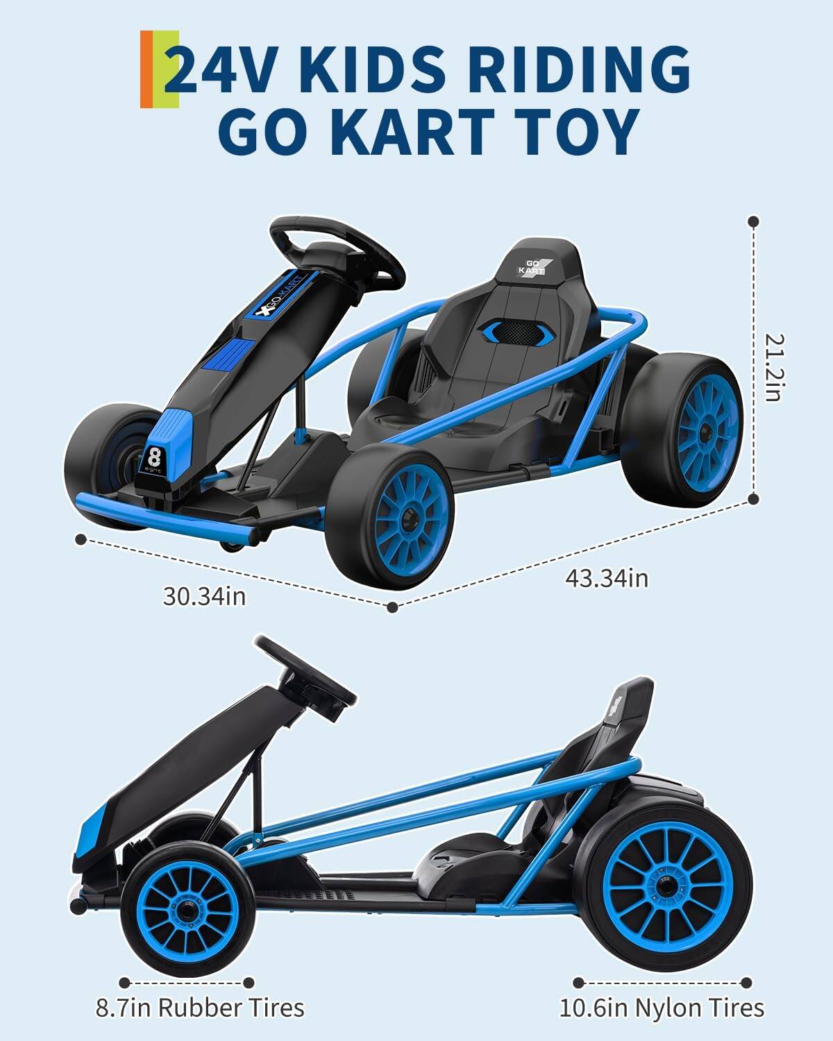 GARVEE 24V Electric Drift Go Kart for Kids Ages 8–12, Dual 300W Motors, 8.1MPH Racing Car, 9Ah ...