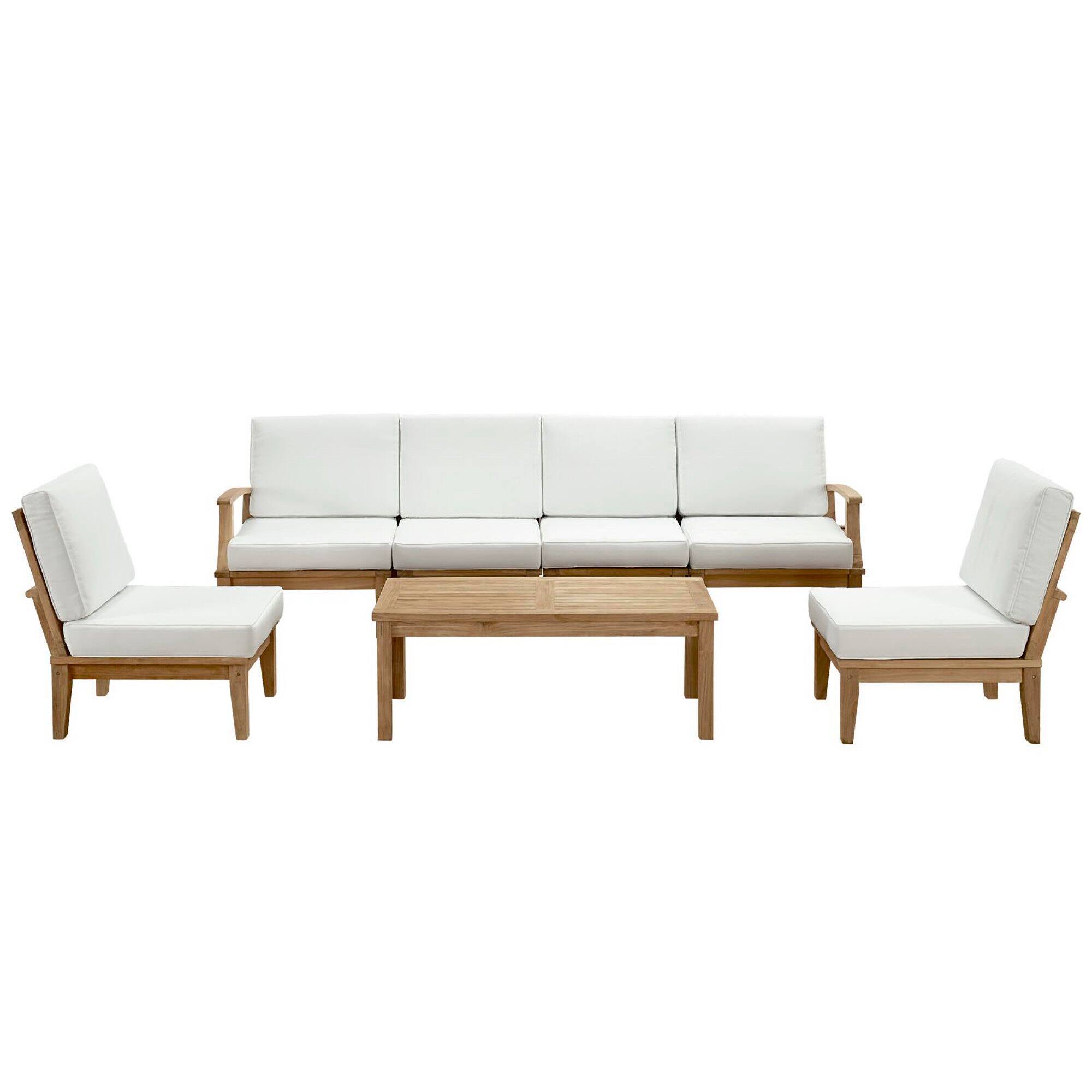 Modway Marina 7 Piece Outdoor Teak Patio Set Solid Teak, Cushioned ...
