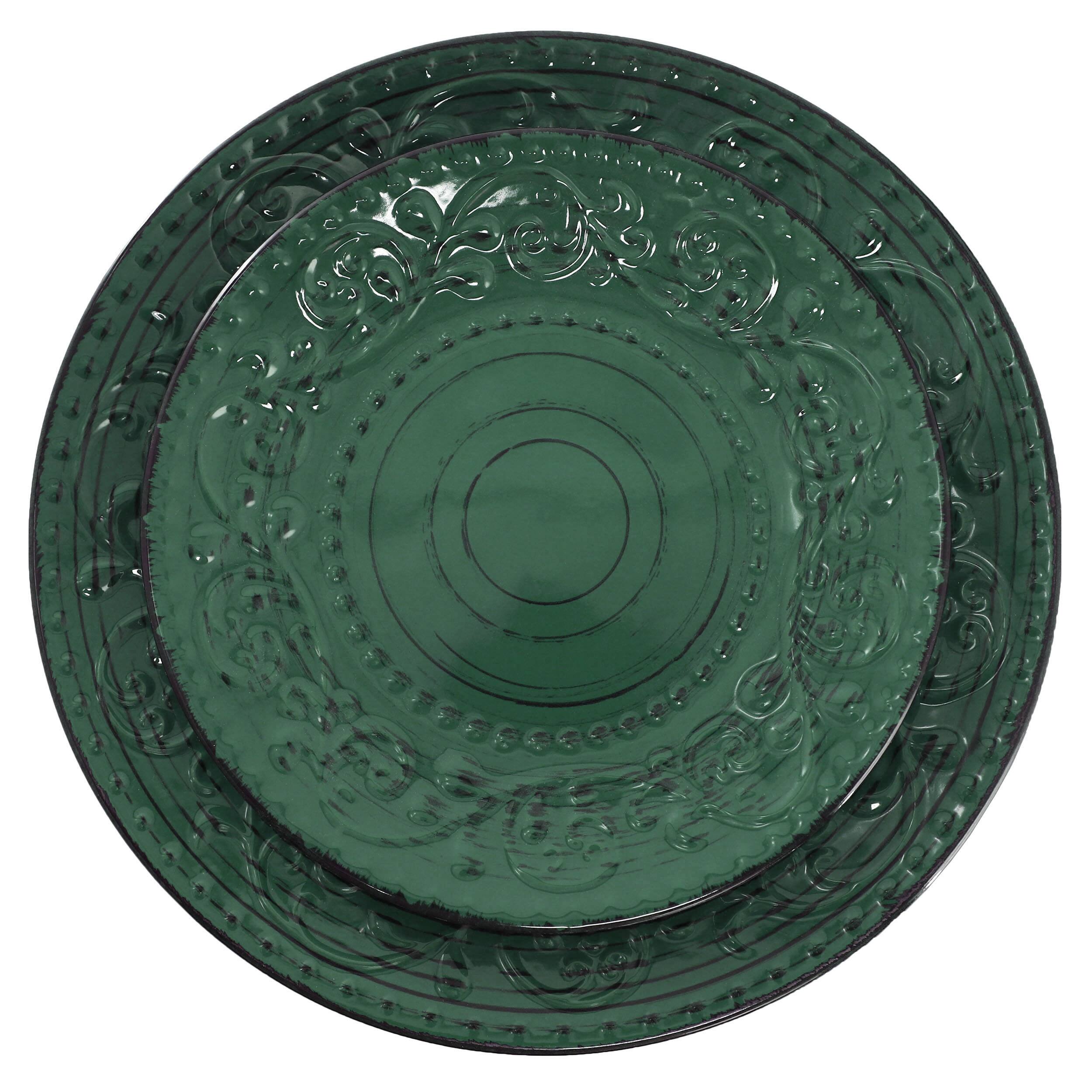 Elama Malibu Sea Glass 16 Piece Dinnerware Set Dark Green 310121715M ...