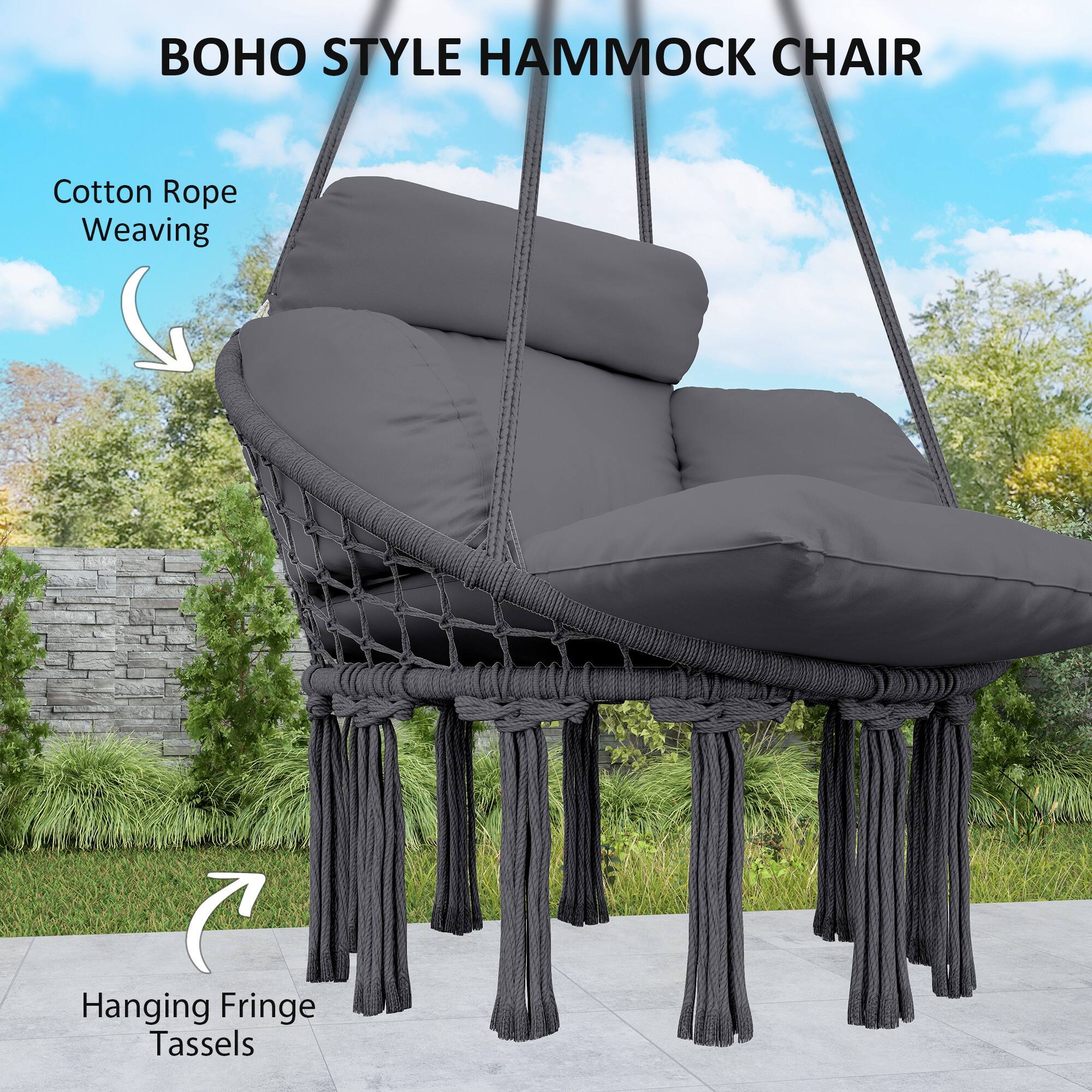Outsunny Hammock Swing Chair, Outdoor Hanging Chair with Large Cushion ...