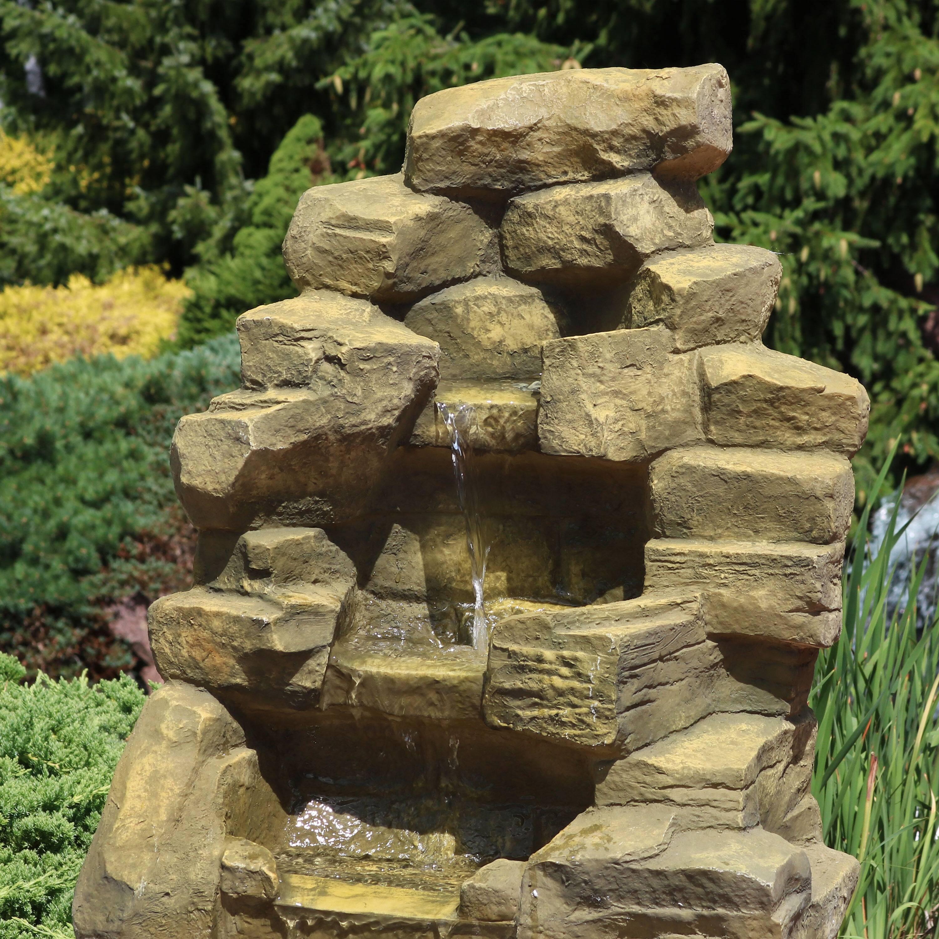 Sunnydaze Fiberglass Electric Outdoor Stone Waterfall Fountain 37 in ...