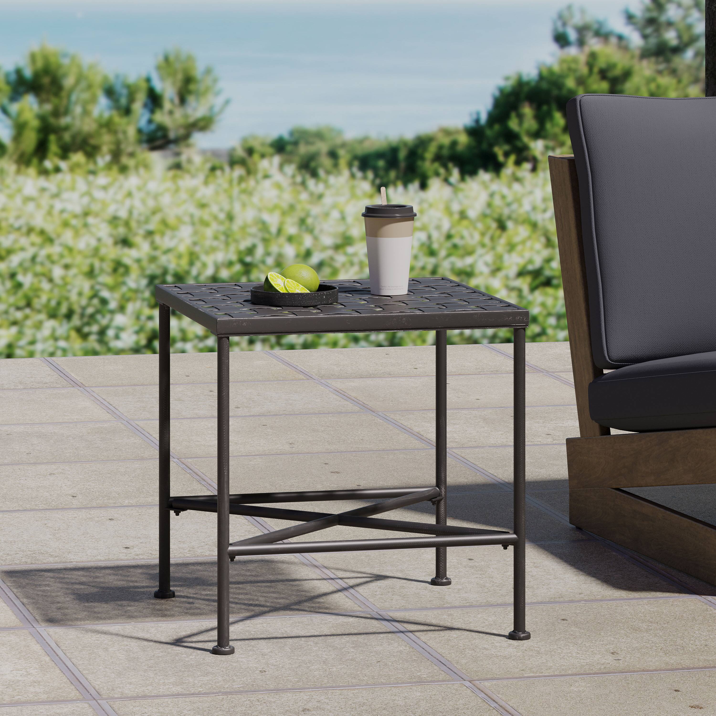 APRILSOUL Outdoor Square Side Table with XShaped Iron Frame Black SF-WO ...