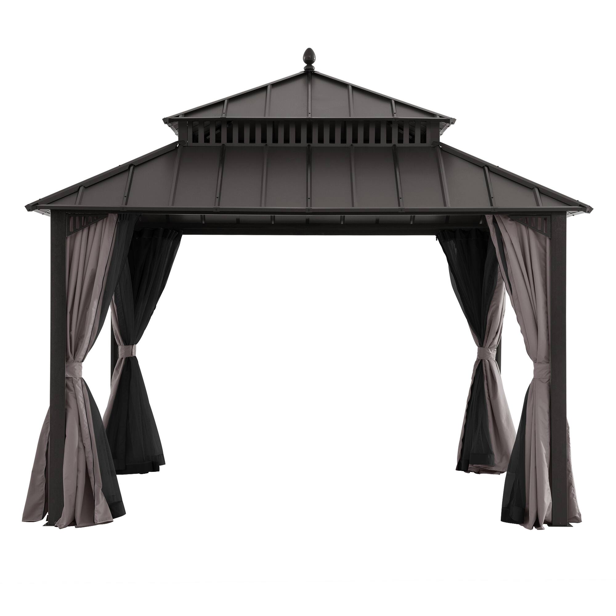 SUNJOY 12X12 Kingston Hardtop Rectangular Gazebo Brown A10204364200 ...