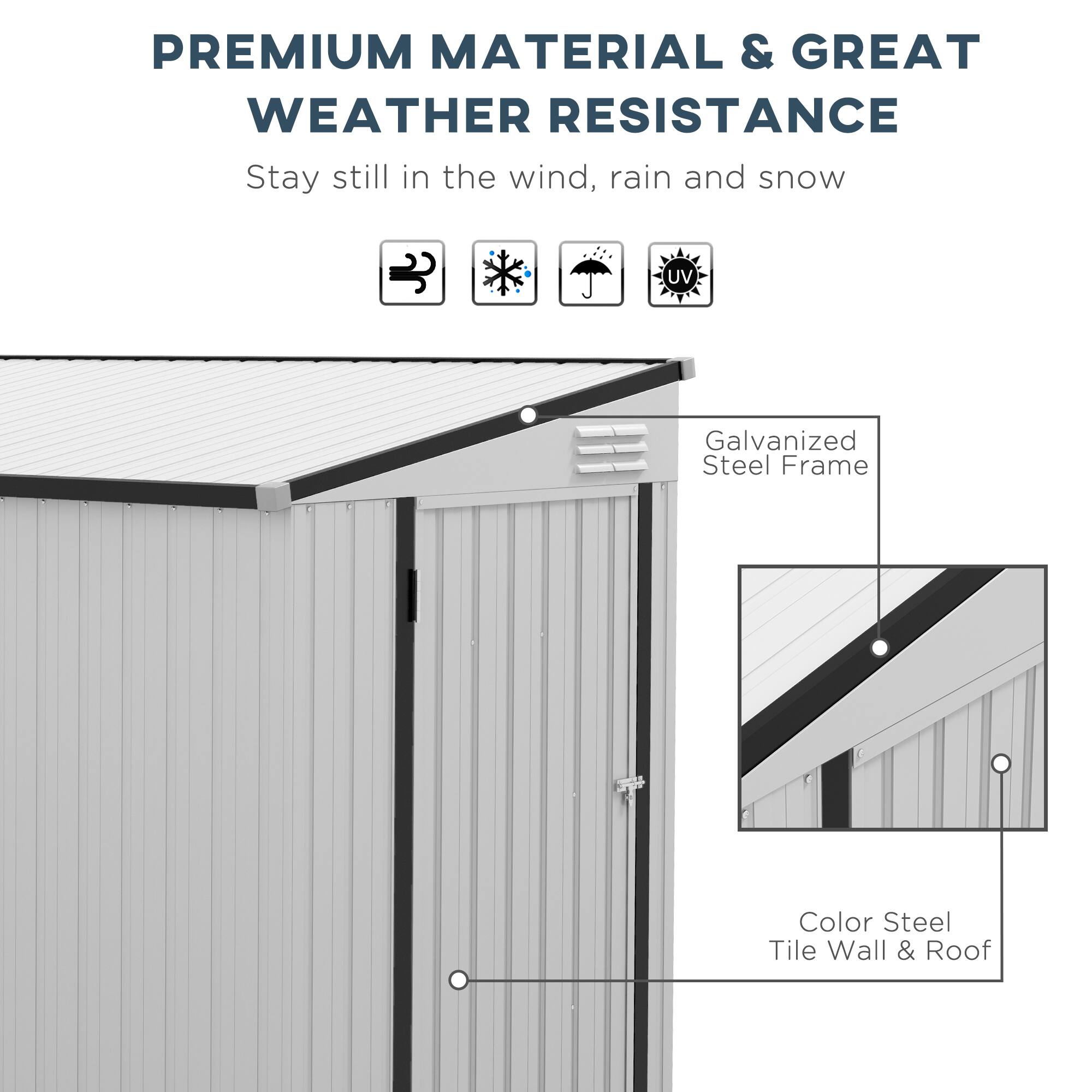 APRILSOUL Lean To Galvanized Steel Shed Lockable Vented Space Saving ...