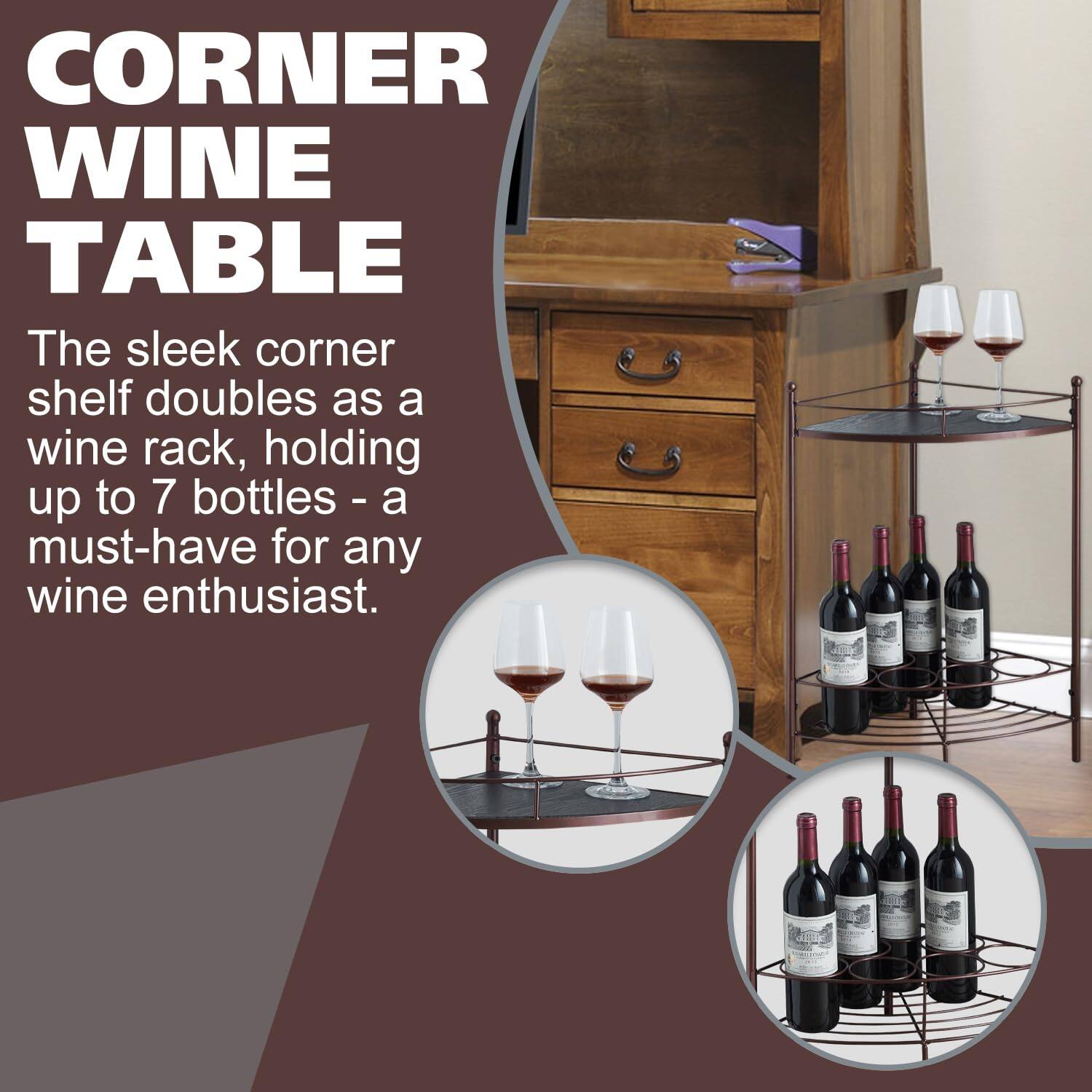 Kings Brand Furniture Dover Corner Wine Rack Table, Bronze Rust/Copper ...
