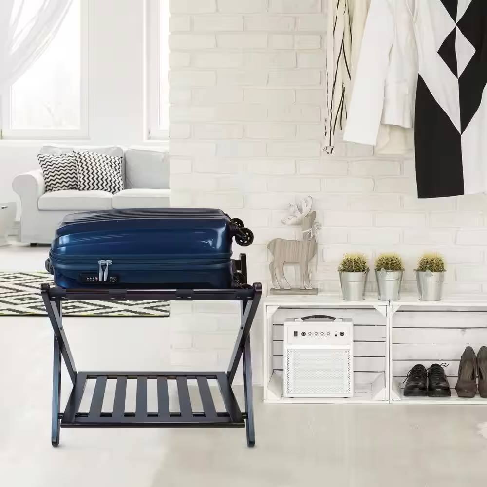 Hivvago Heavy Duty Solid Wood Luggage Rack with Bottom Storage Shelf in ...