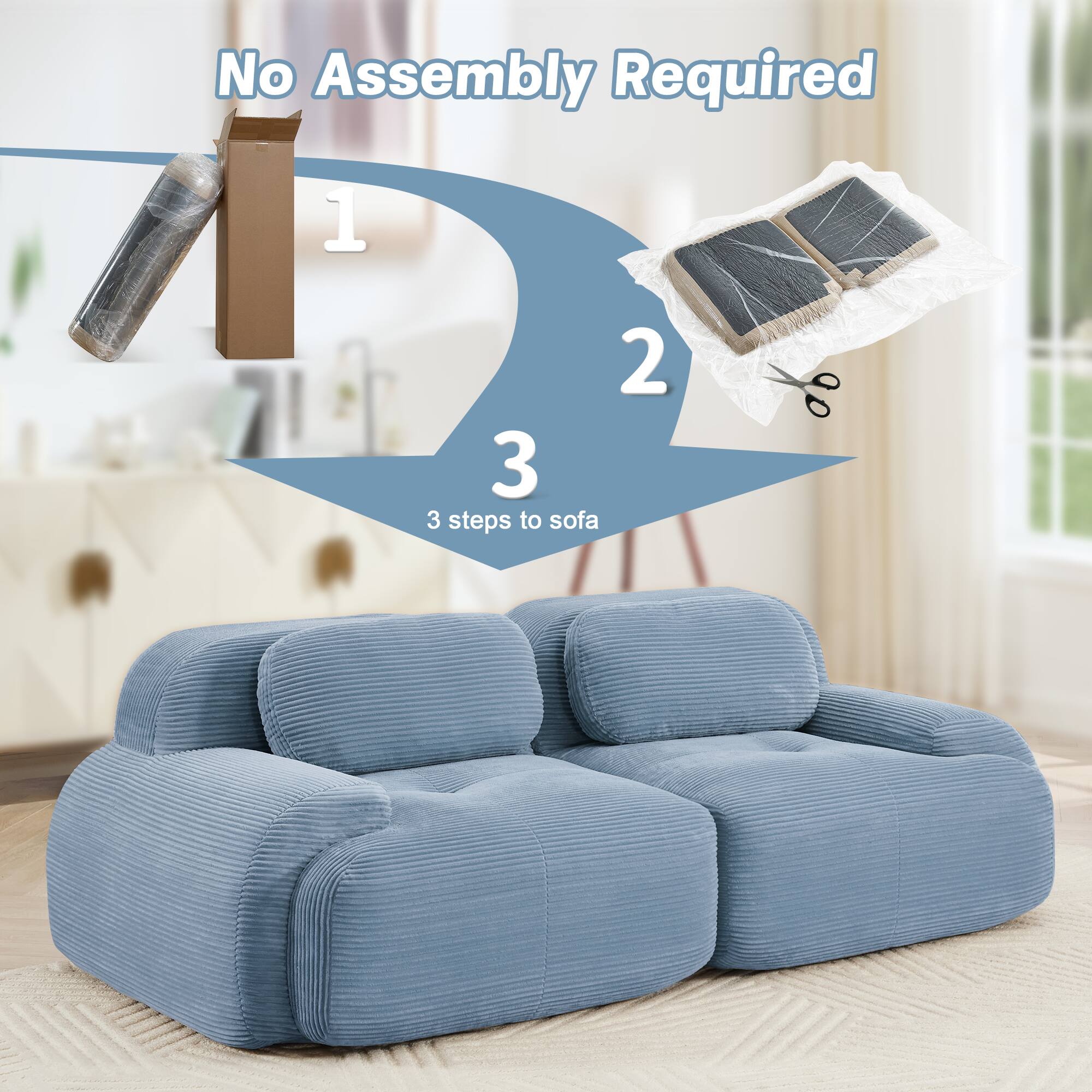 Aukfa 2 seats Modular Corduroy Sectional Sofa with Ergonomic Support ...