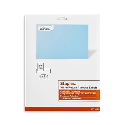 Staples Laser/Inkjet Address Labels, 1/2" x 1 3/4", 80 Labels/Sheet, 25 ...