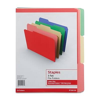 Staples File Folders, 1/3 Cut Tab, Letter Size, 24/Pack (ST285130 CC ...