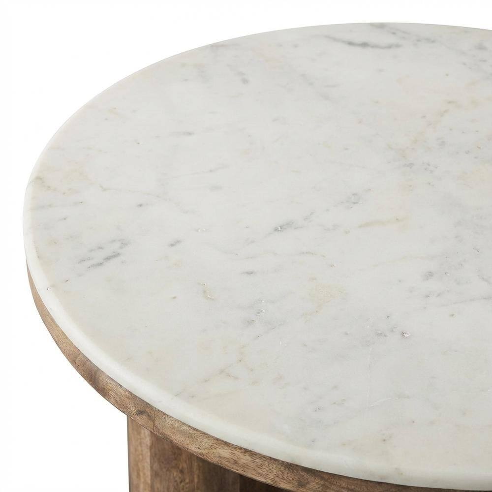 FurniFact Wood Coffee Table with Marble Top, 33 Inch Round, Modern ...