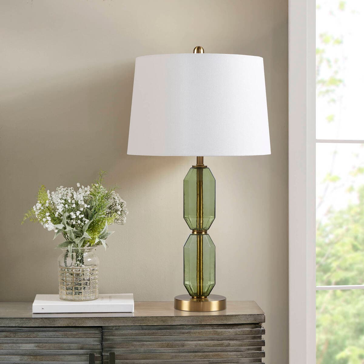 Luckbyte Green Faceted Green Glass Table Lamp B-LT-62 - Best Buy
