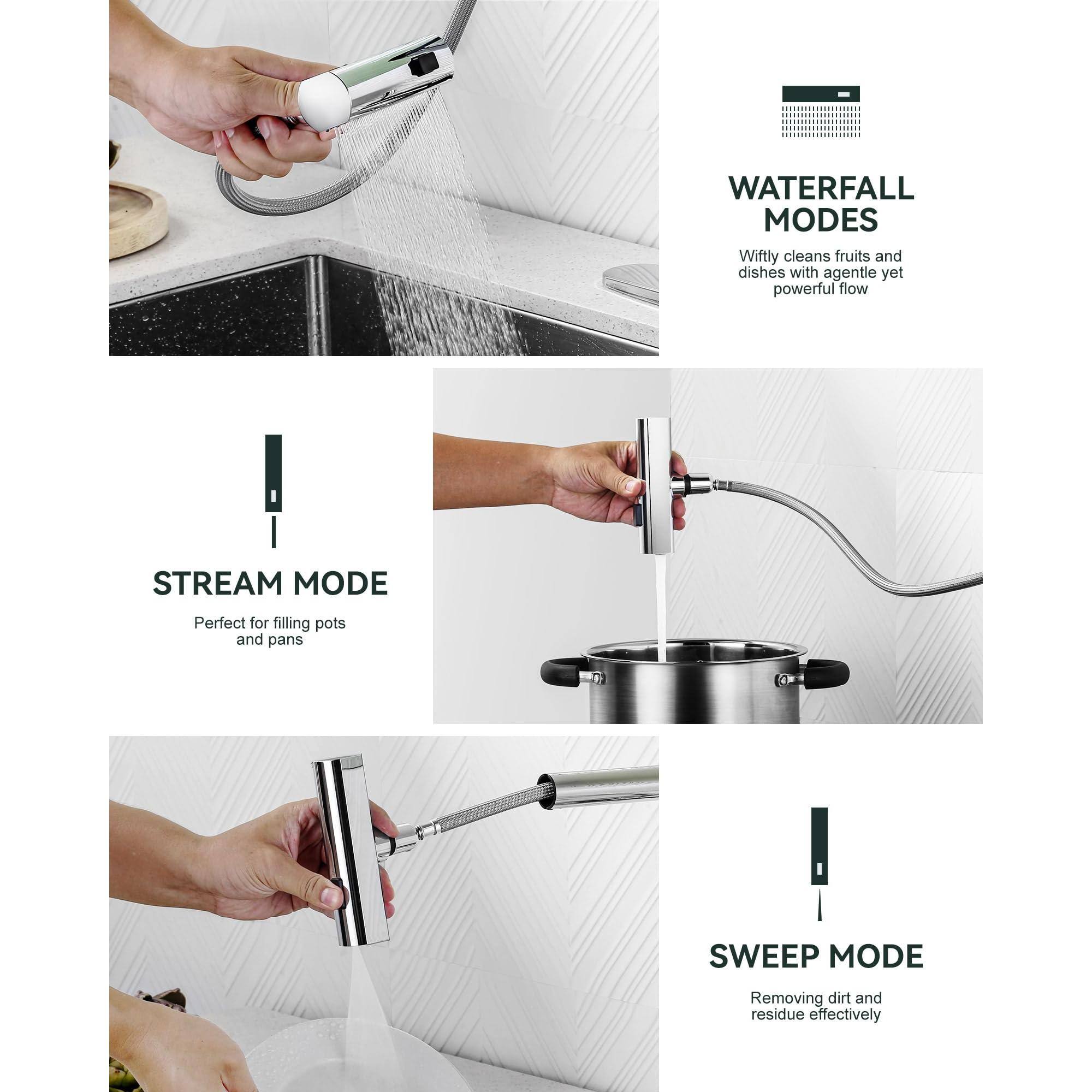 Paradigms Interiors Waterfall Kitchen Faucet With Soap Dispenser Chrome ...