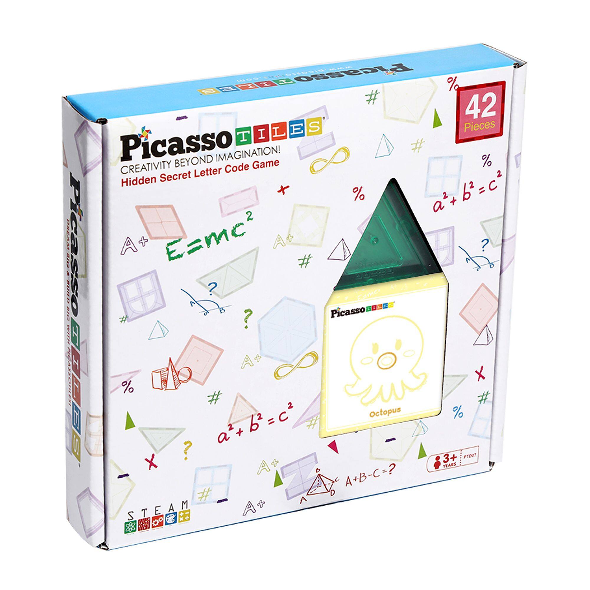 PicassoTiles PICASSO TILES 42PC Magnetic Tiles & Learning Cards ...