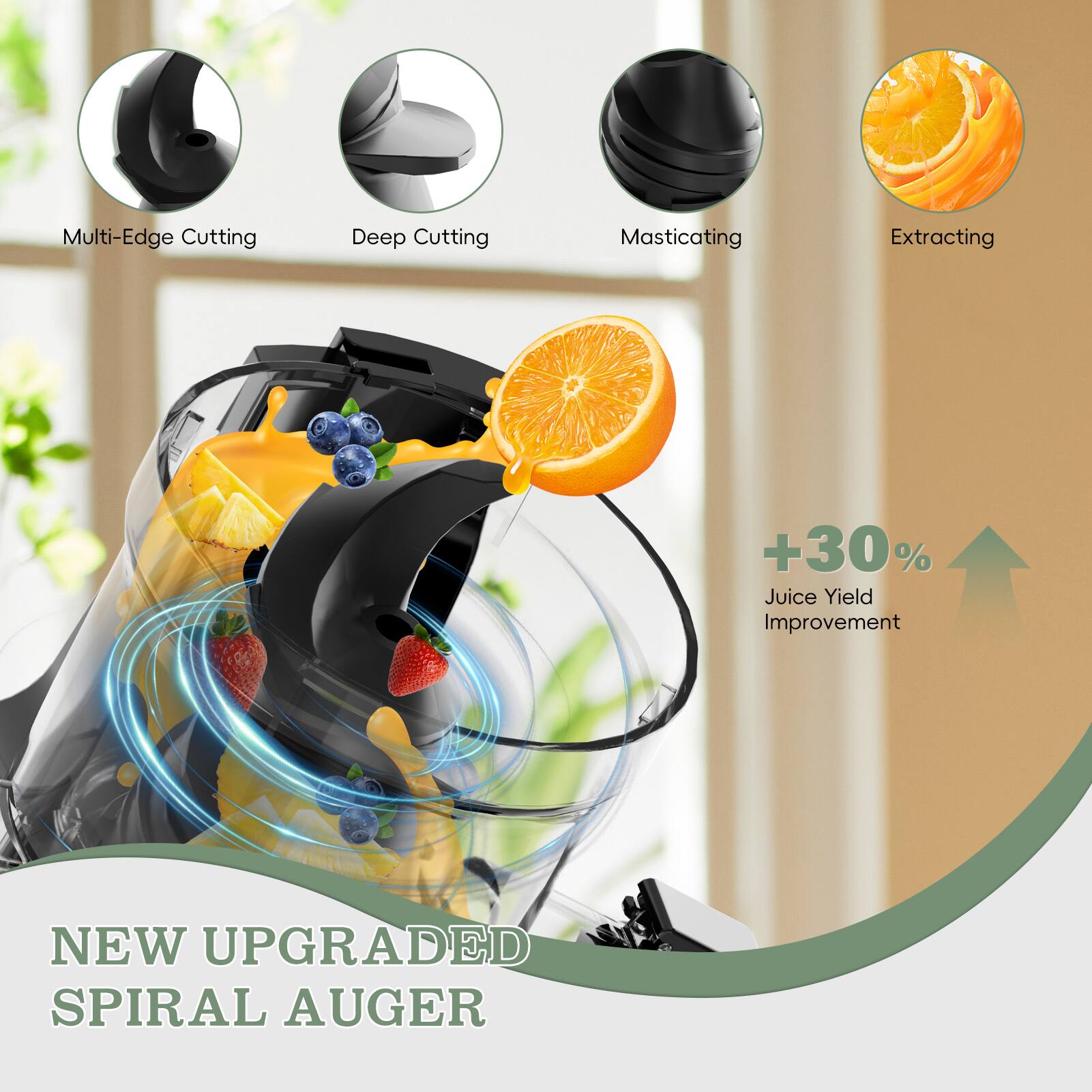 WHALL Cold Press Juicer Machine, Slow Masticating Machines with 4 ...