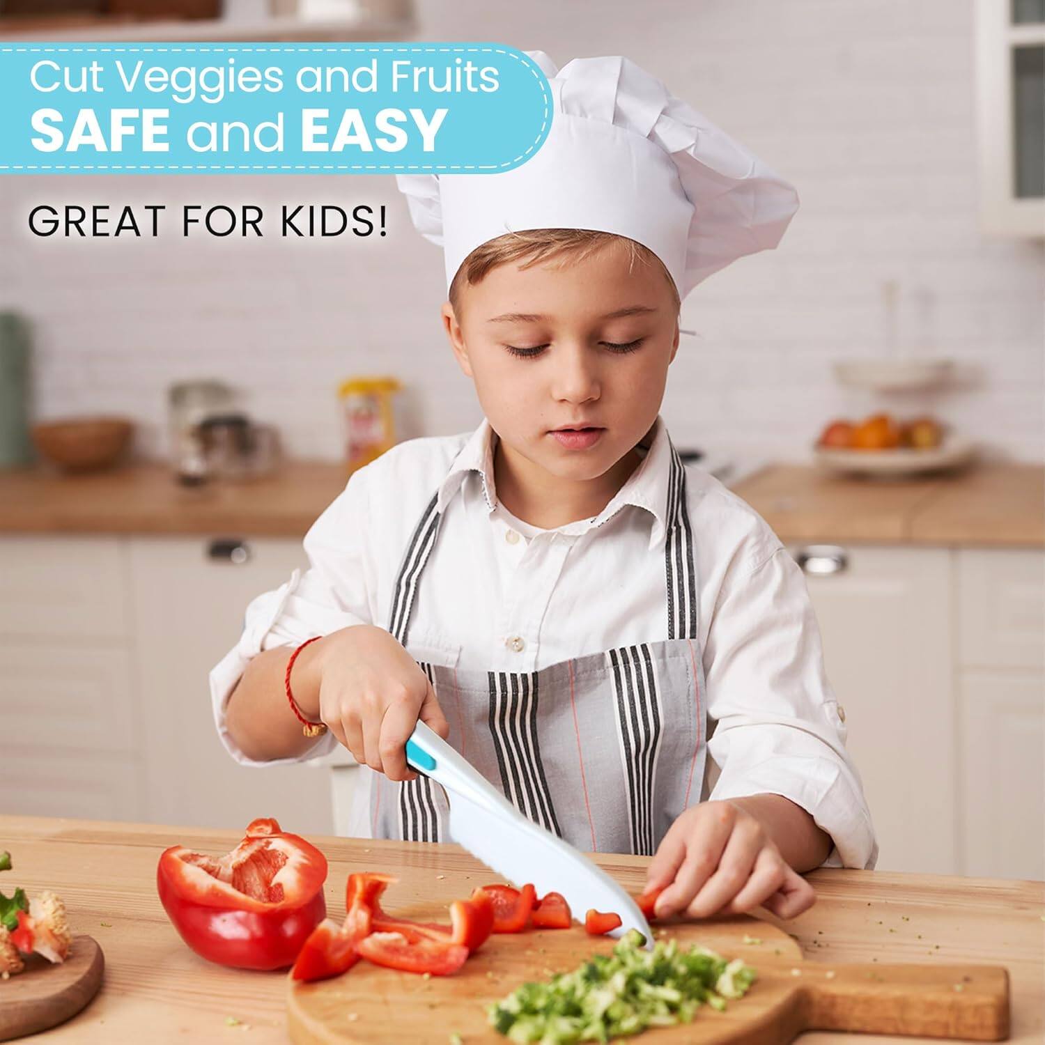 Zulay Kitchen 3 Piece Kids Knife Set for Real Cooking & Baking For ...