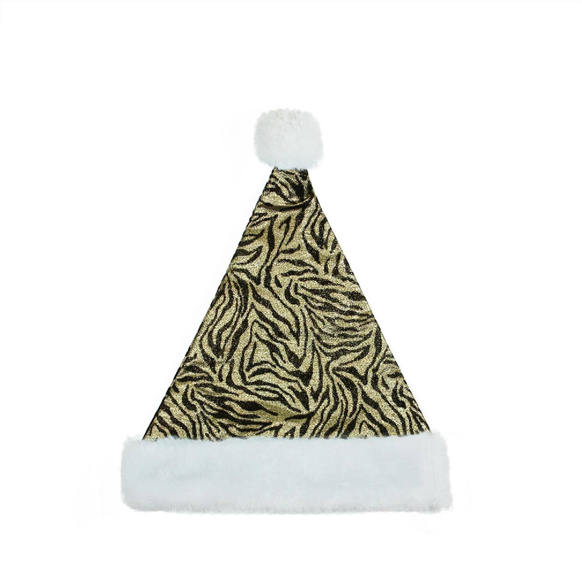 Northlight and Gold Zebra Print Unisex Adult Christmas Santa Hat ...