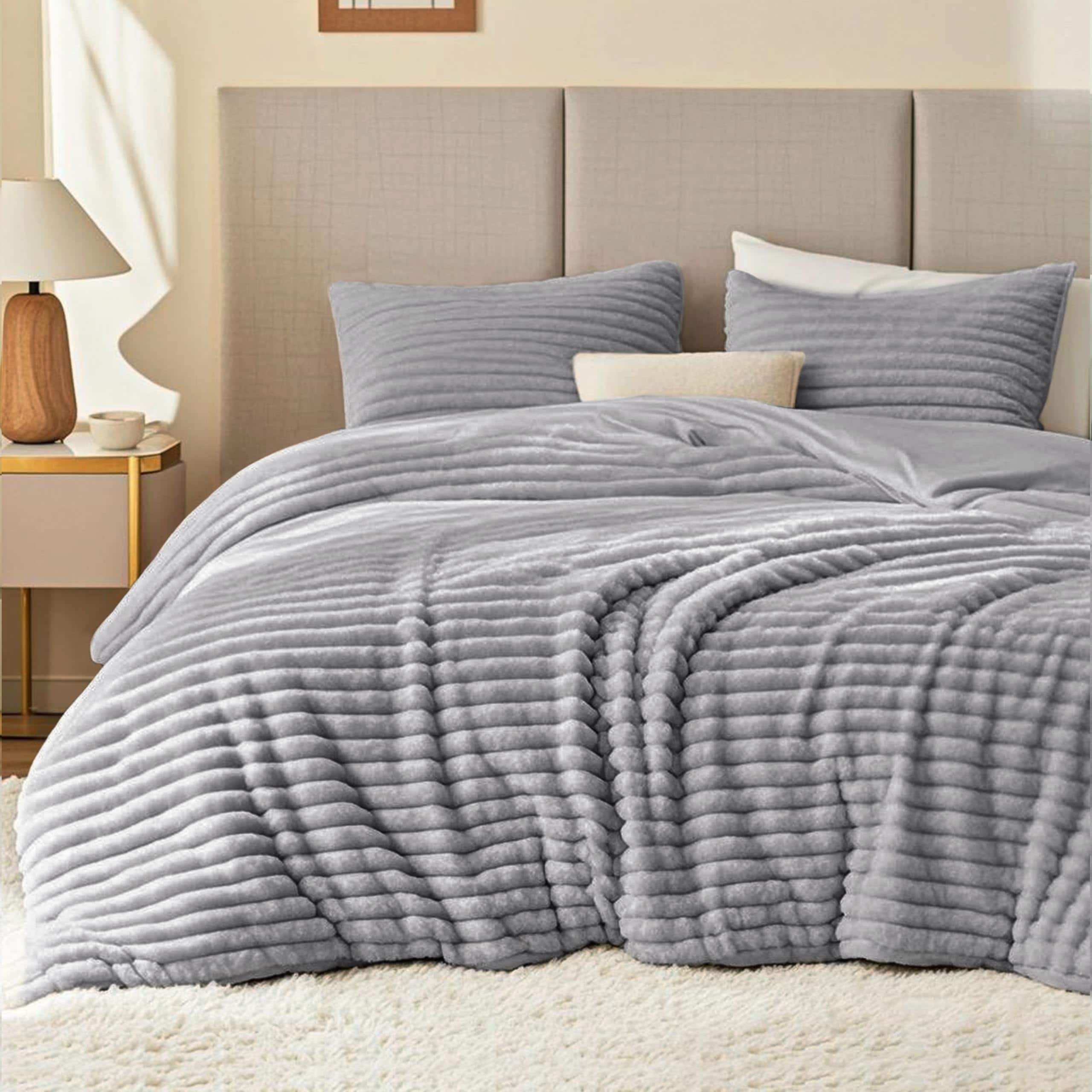 Dapper Styles Fluffy Comforter Set Super Soft Faux Stripe Jacquard