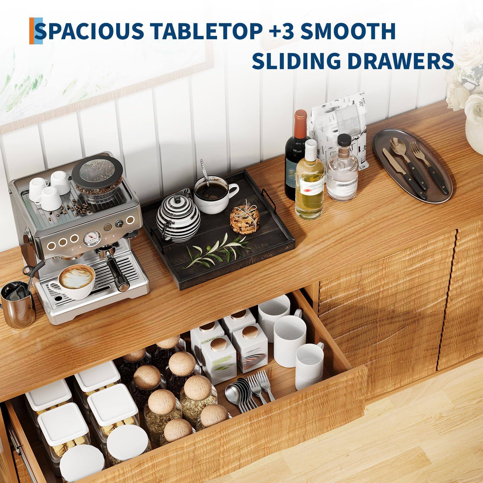 Babevy 61'' Sideboard Buffet Cabinet, Mid Century Modern Storage ...