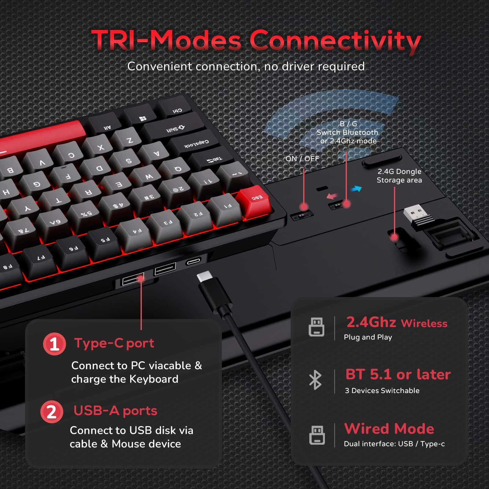 Live At Space Rk98 Gaming Wireless Mechanical 100 Keys Tri mode Bt5.1 ...