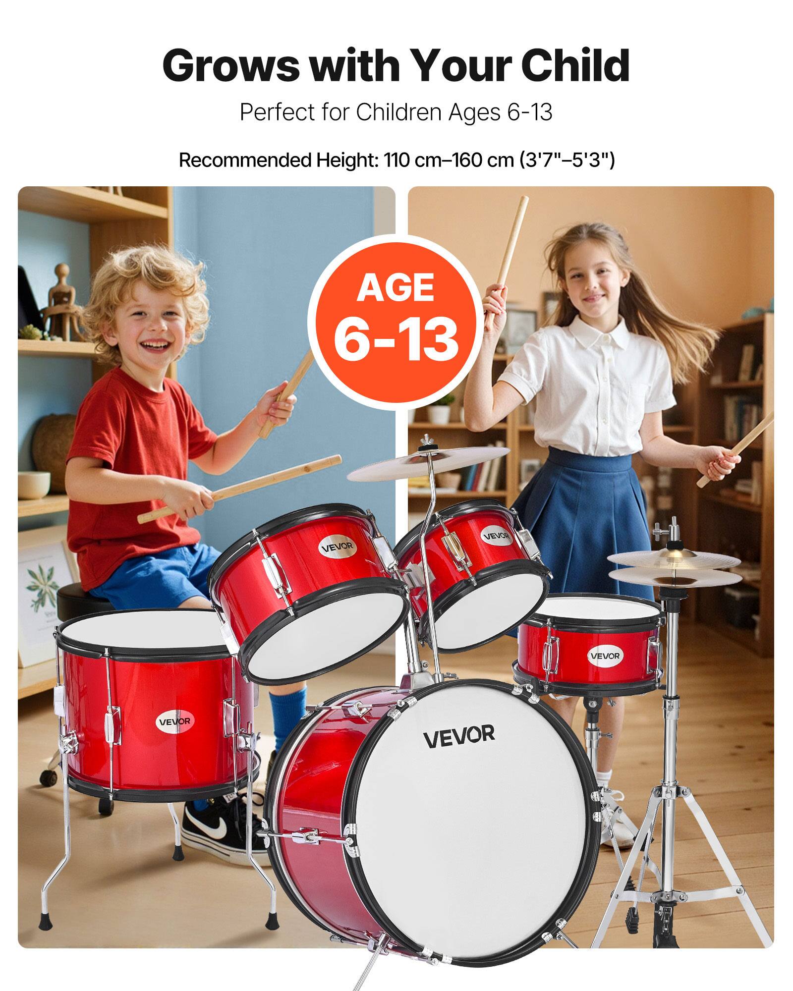 VEVOR Kids Drum Set, 5 Piece 16 in Junior Drum Sets, Beginner Drums Set ...