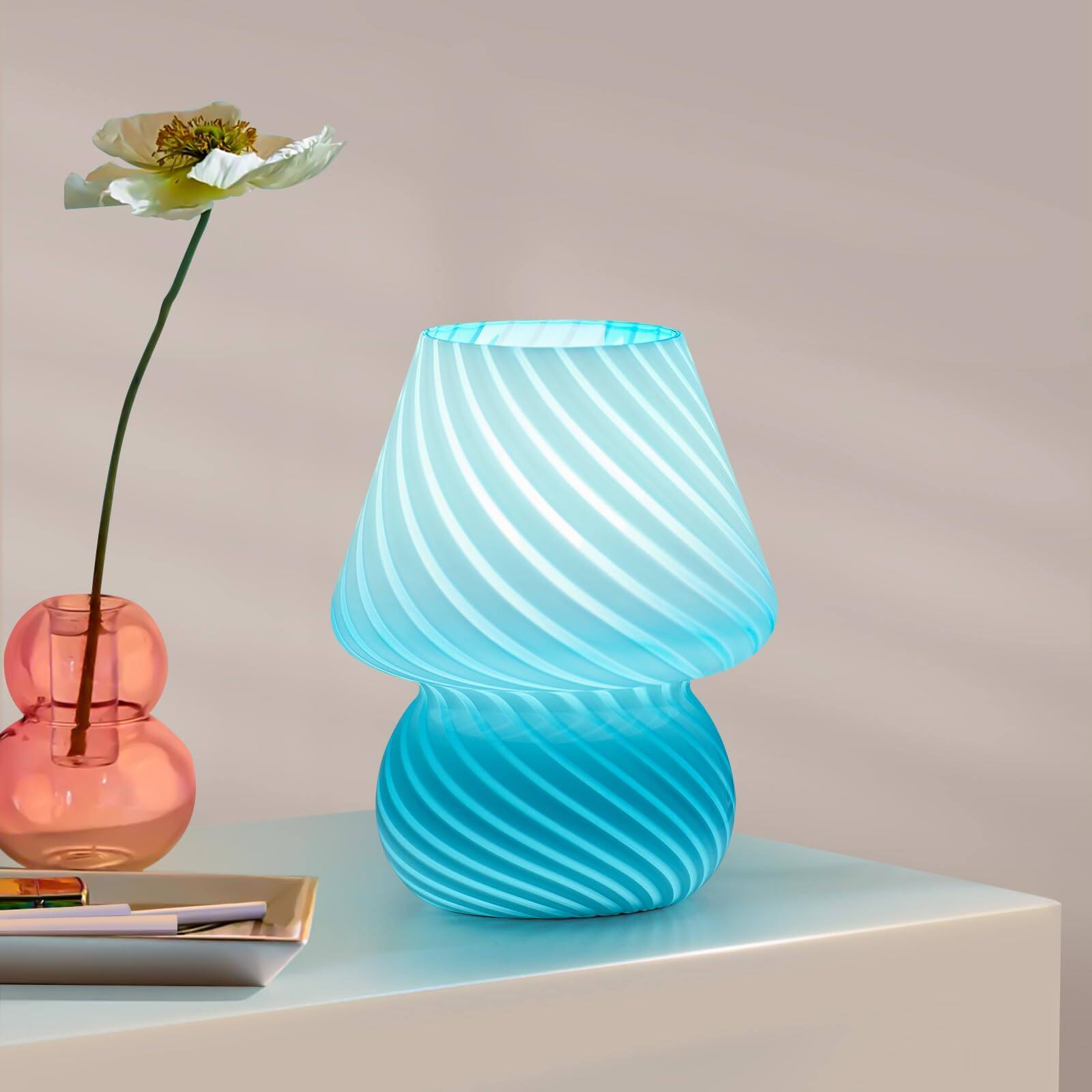 TECH SAFARI Mushroom Lamp small Bedside Table Lamp With Striped Glass ...