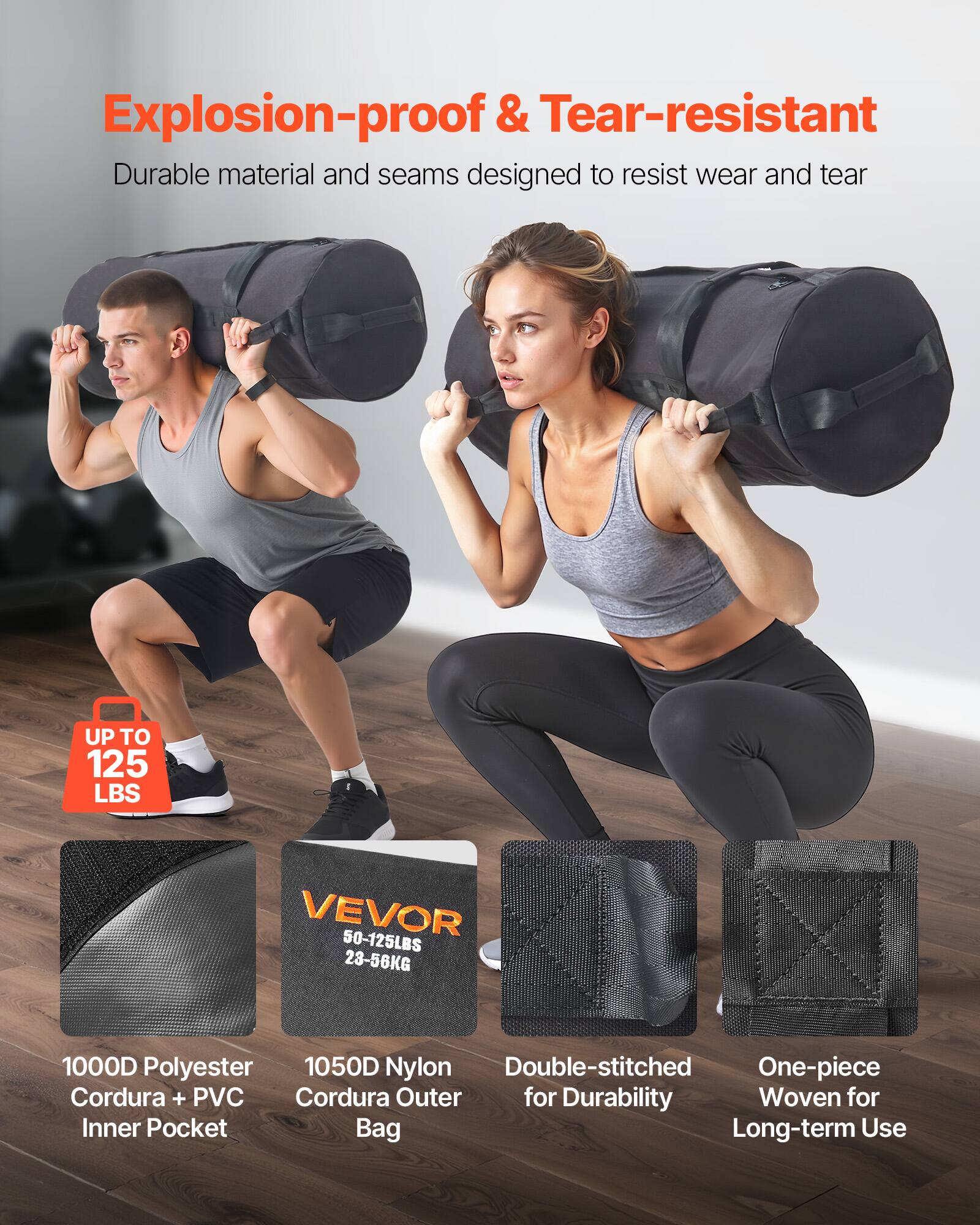 VEVOR Workout Sandbag, Heavy Duty Workout Power Bags with Handles, 50 ...