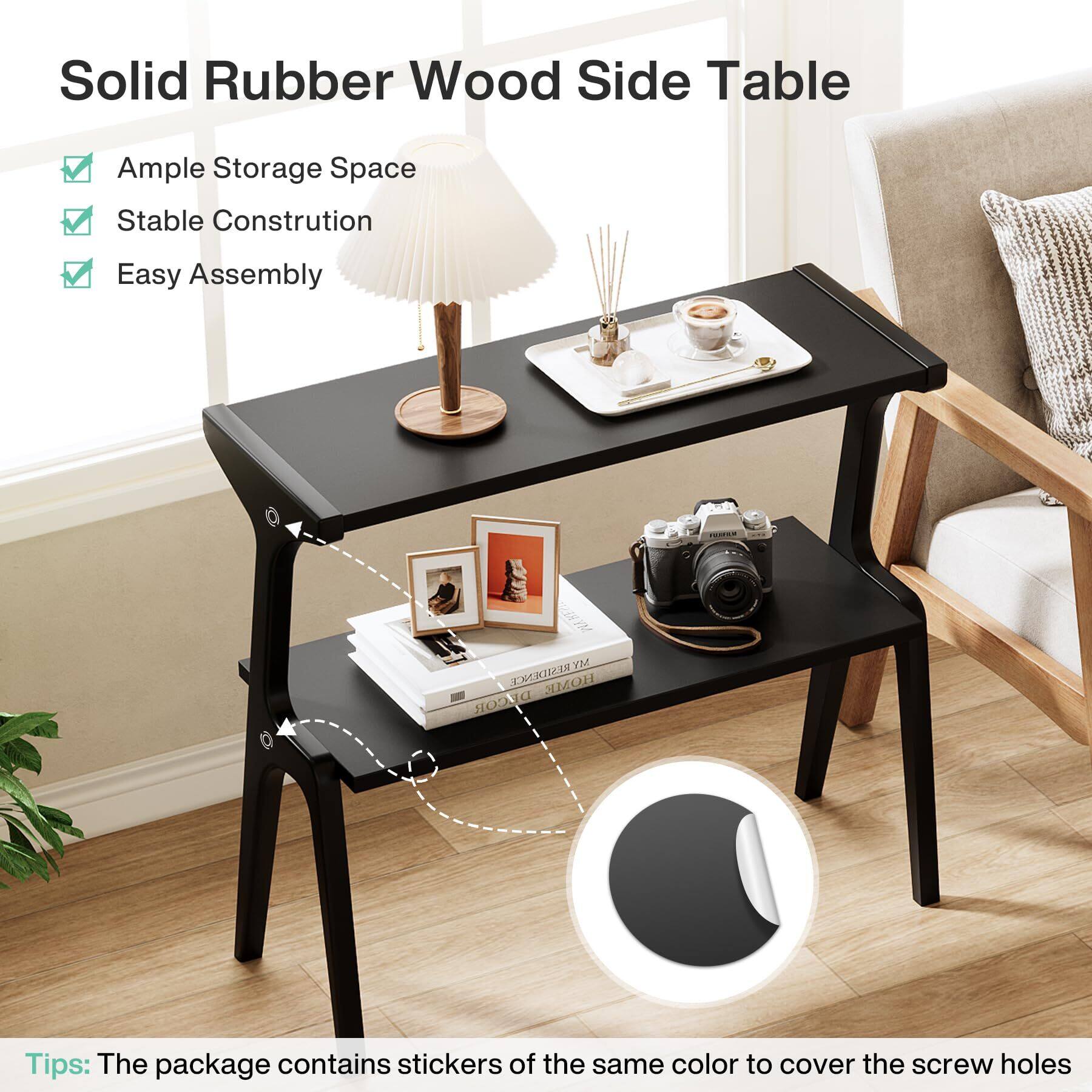 APRILSOUL Solid Wood Side Table 2 Tier Farmhouse Couch Side Table ...