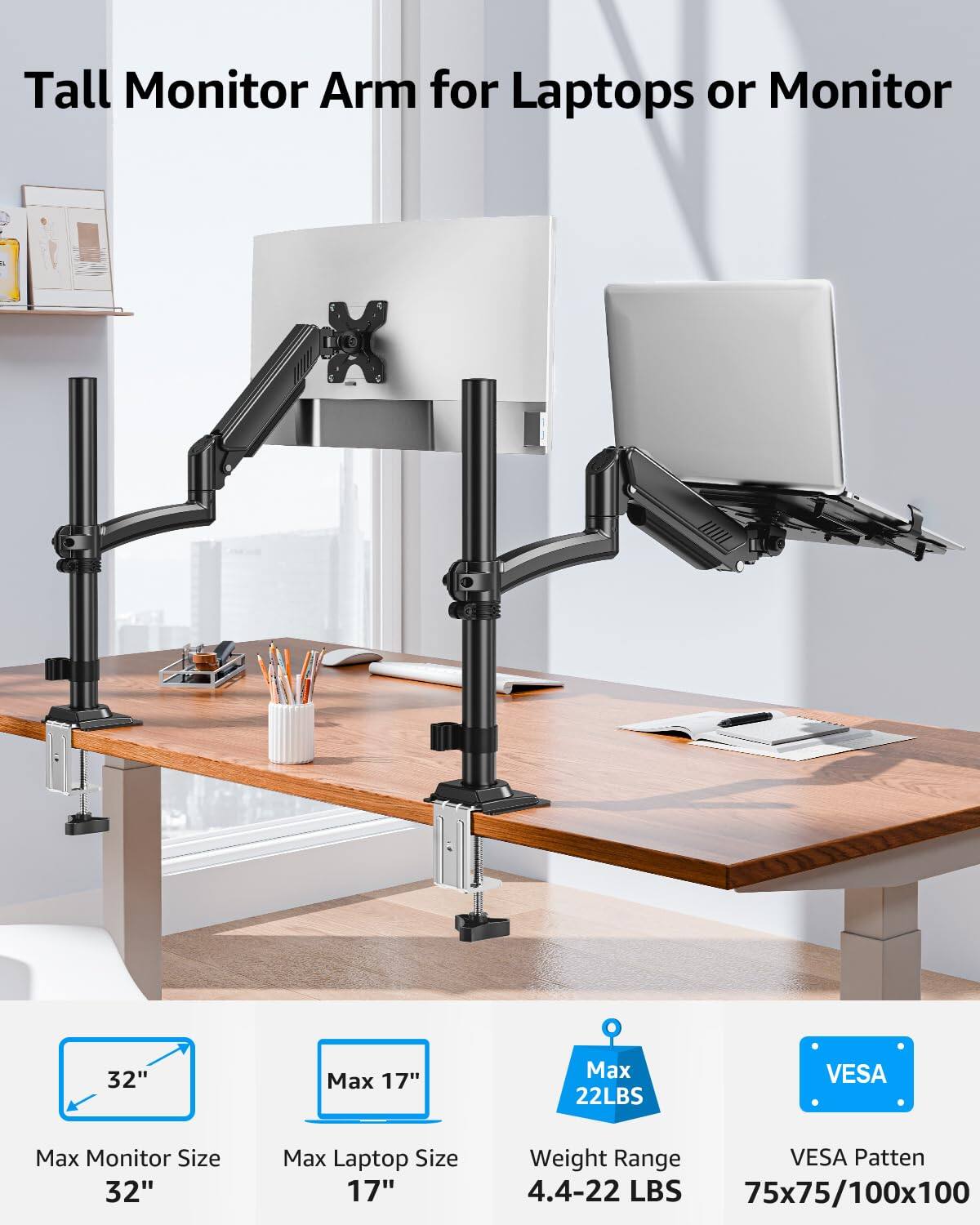 CovertSafe Desk Mount Laptop Arm for 17" Notebook 32" Monitor Clamp ...