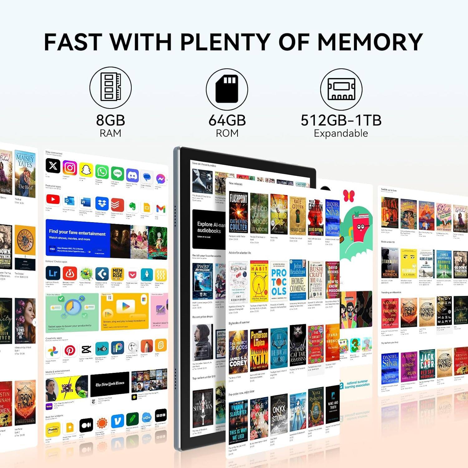 Qukenk 2025 Latest Android 14 Tablet Large Storage 8GB RAM (4+4 Virtual ...