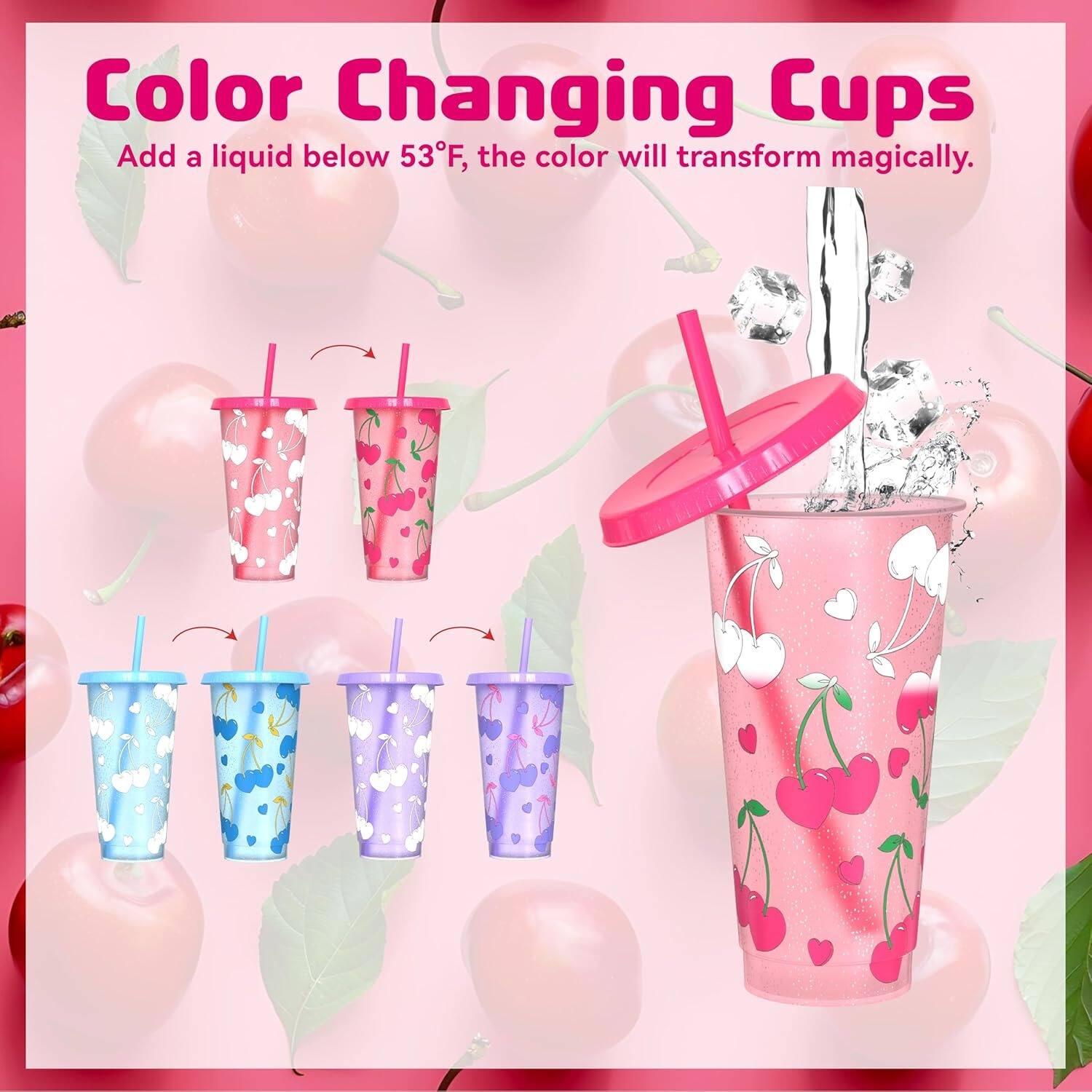 PARKER SLATER 3 pack 24oz glitter cherry color changing plastic cups ...