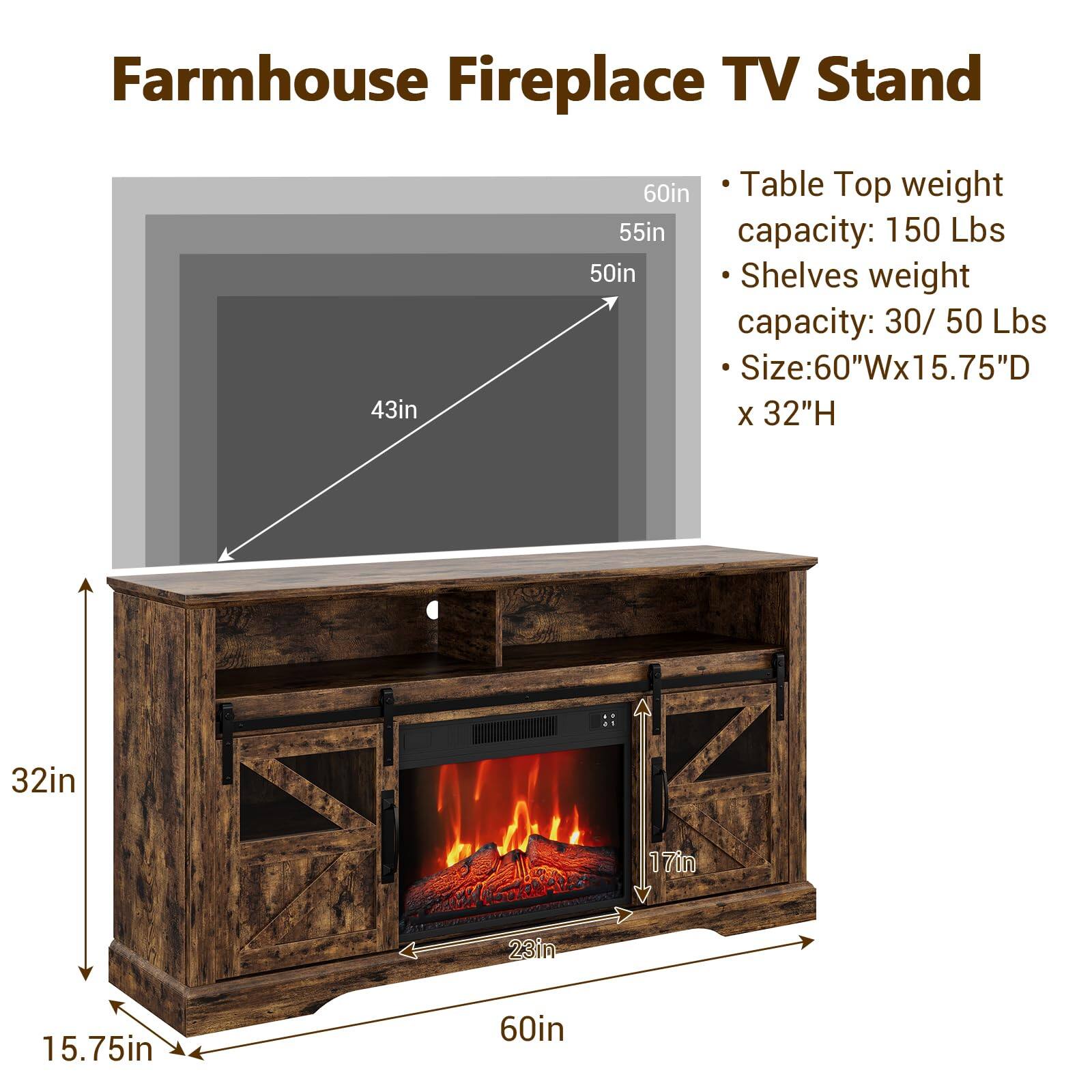 Acekool Farmhouse Fireplace TV Stand 60 inch Electric Fireplace Tv Console PHO_16NG - Best Buy