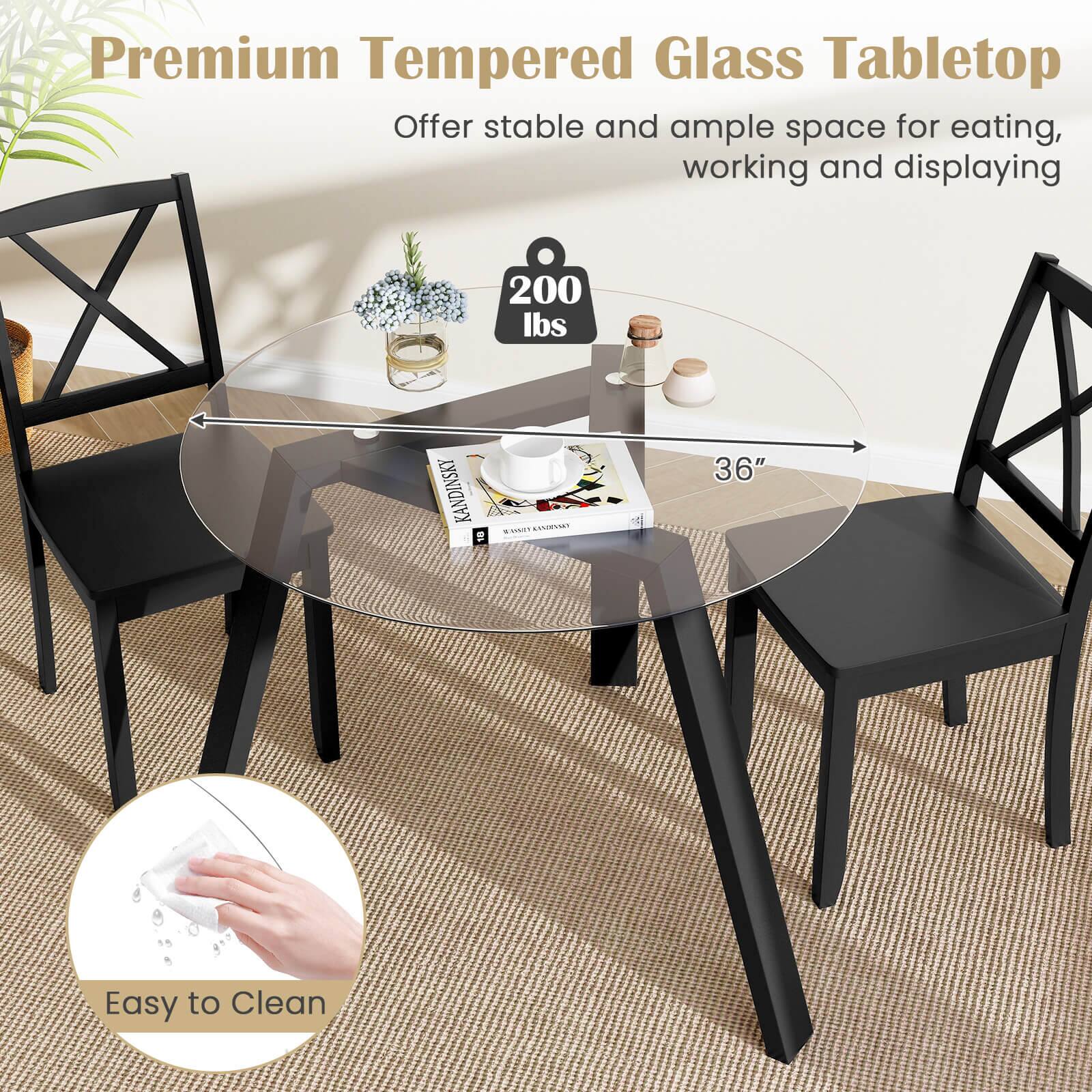 Costway 36" Round Glass Dining Table for 4 with Tempered Glass Tabletop ...