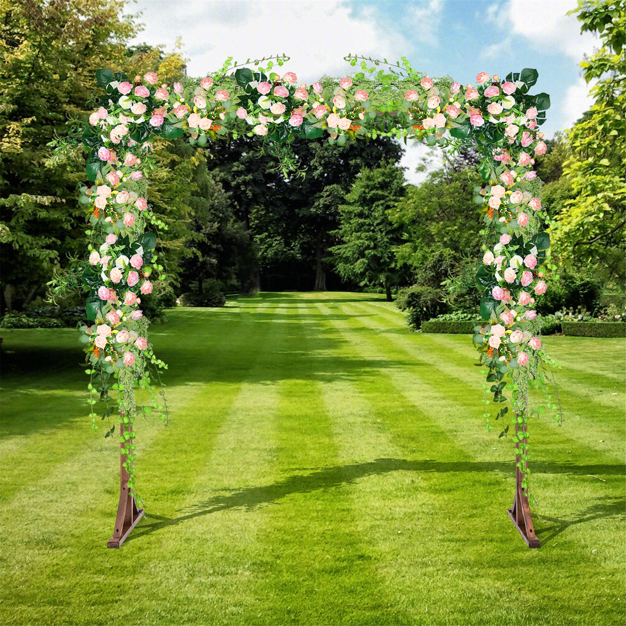 Gymax 7.2 FT Square Wedding Arch Wooden Arbor Backdrop Stand w ...