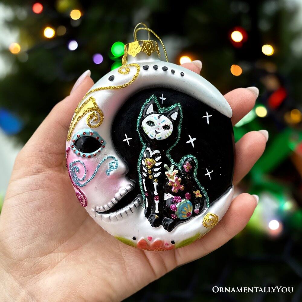 OrnamentallyYou Folkloric Siamese Cat Sugar Skull Glass Ornament ...
