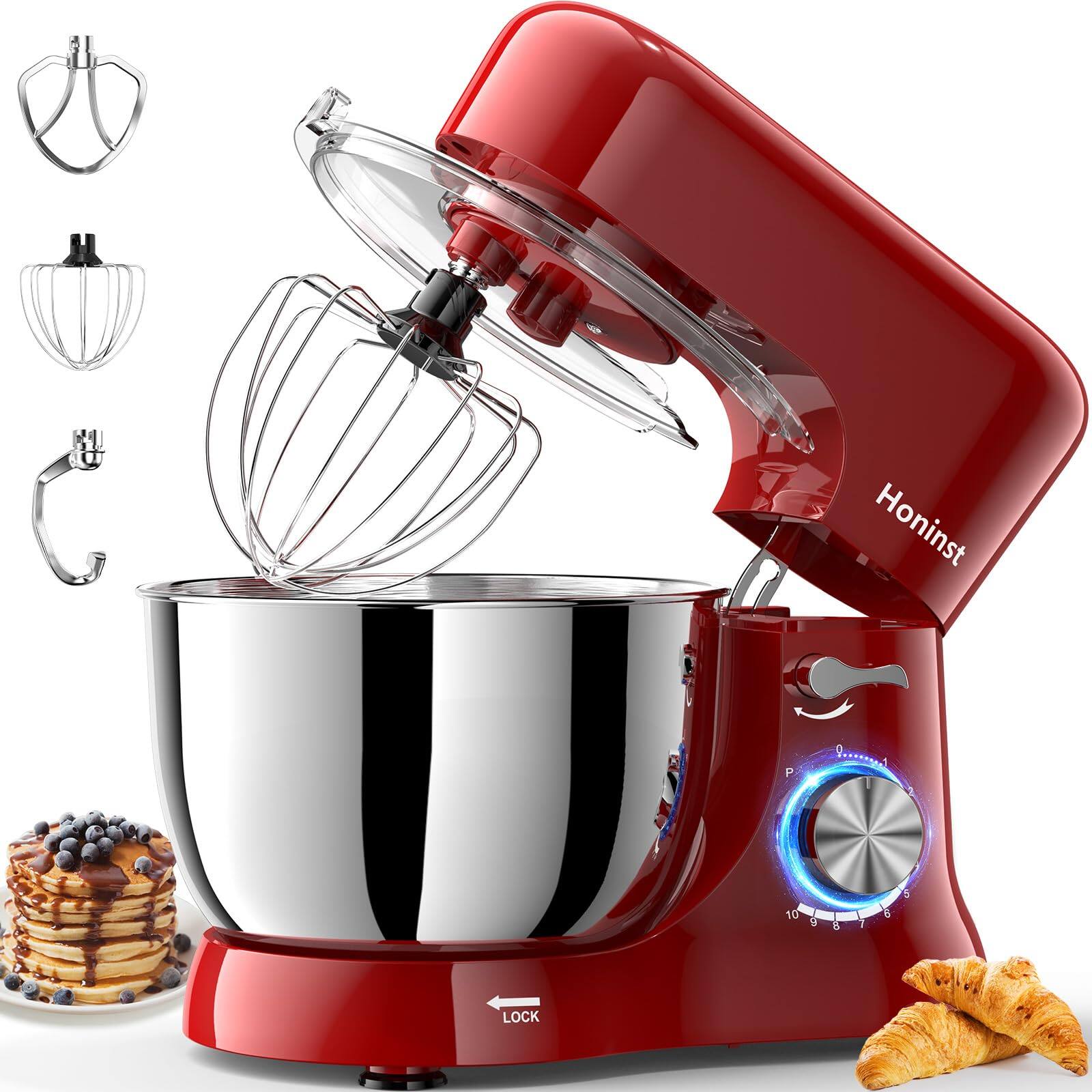 Honinst 5.5 qt. 3 In 1 Electric Stand Mixer with 10 Speed, Anti Slip ...